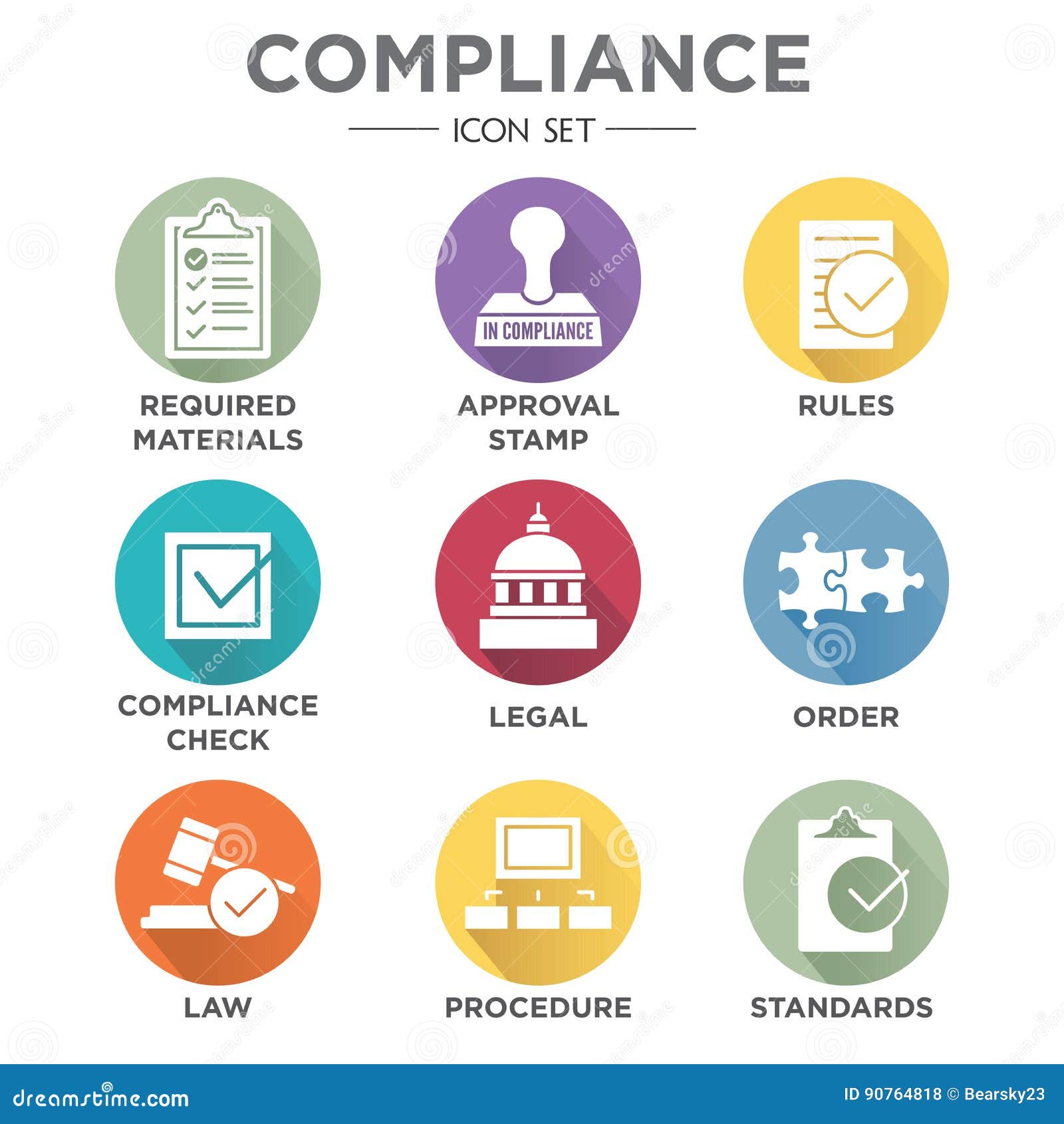 In Compliance - Icon Set Showing A Company Passed Inspection Cartoon ...