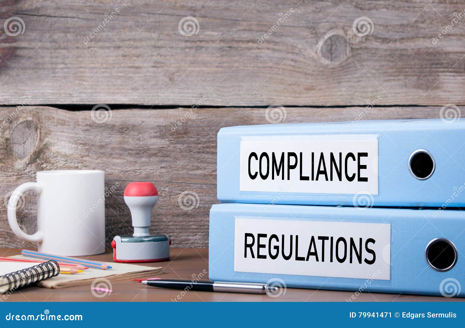 Compliance And Regulations. Two Binders On Desk In The Office. Stock ...