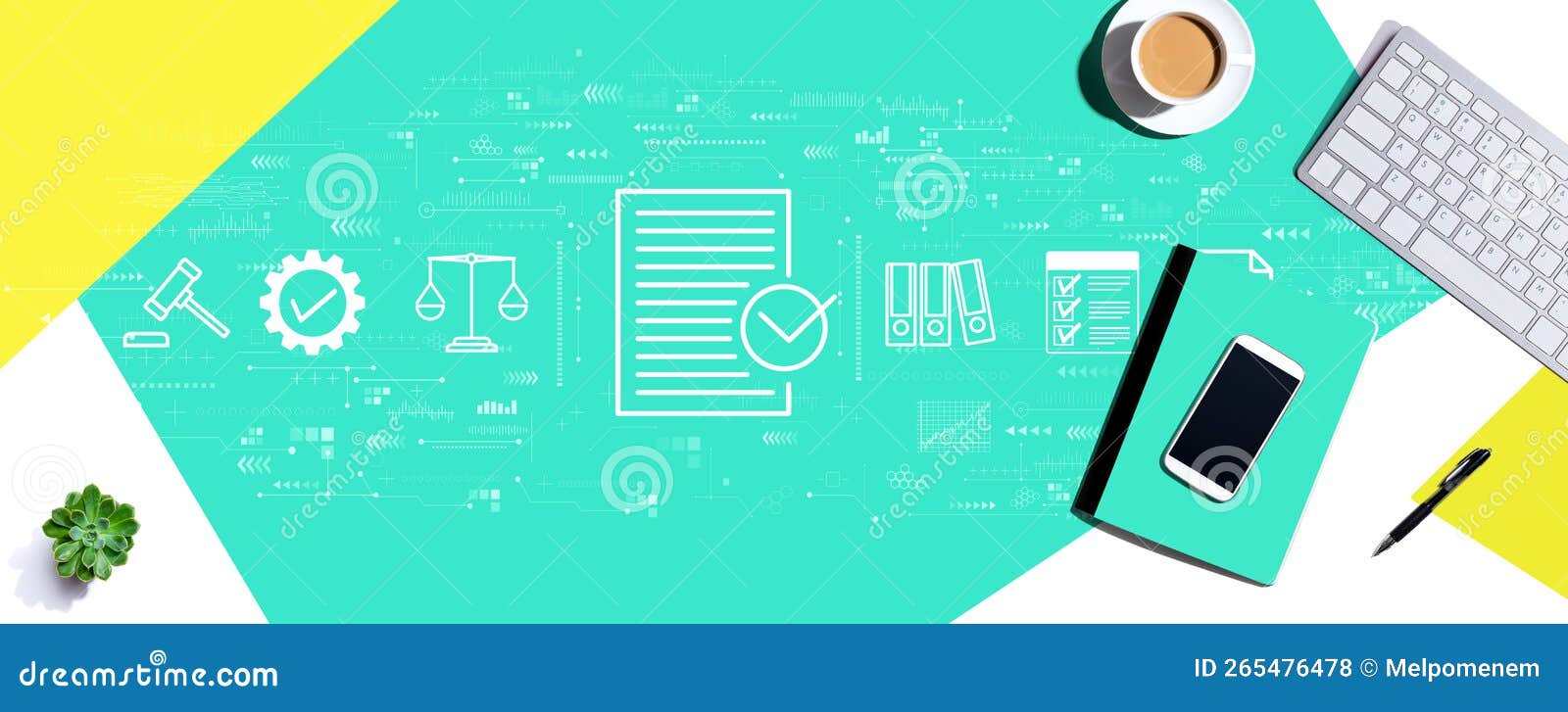 Compliance Theme with Computer Keyboard and Office Items Stock Photo ...