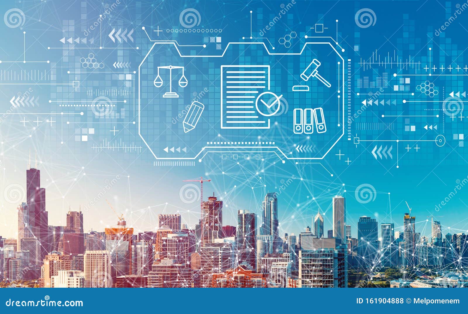 Compliance Theme with Downtown Chicago Cityscape Stock Photo - Image of ...