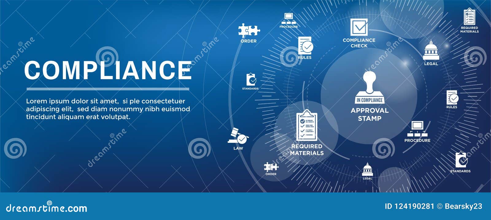 In Compliance Web Banner - Icon Set that Shows a Company Passed Stock ...