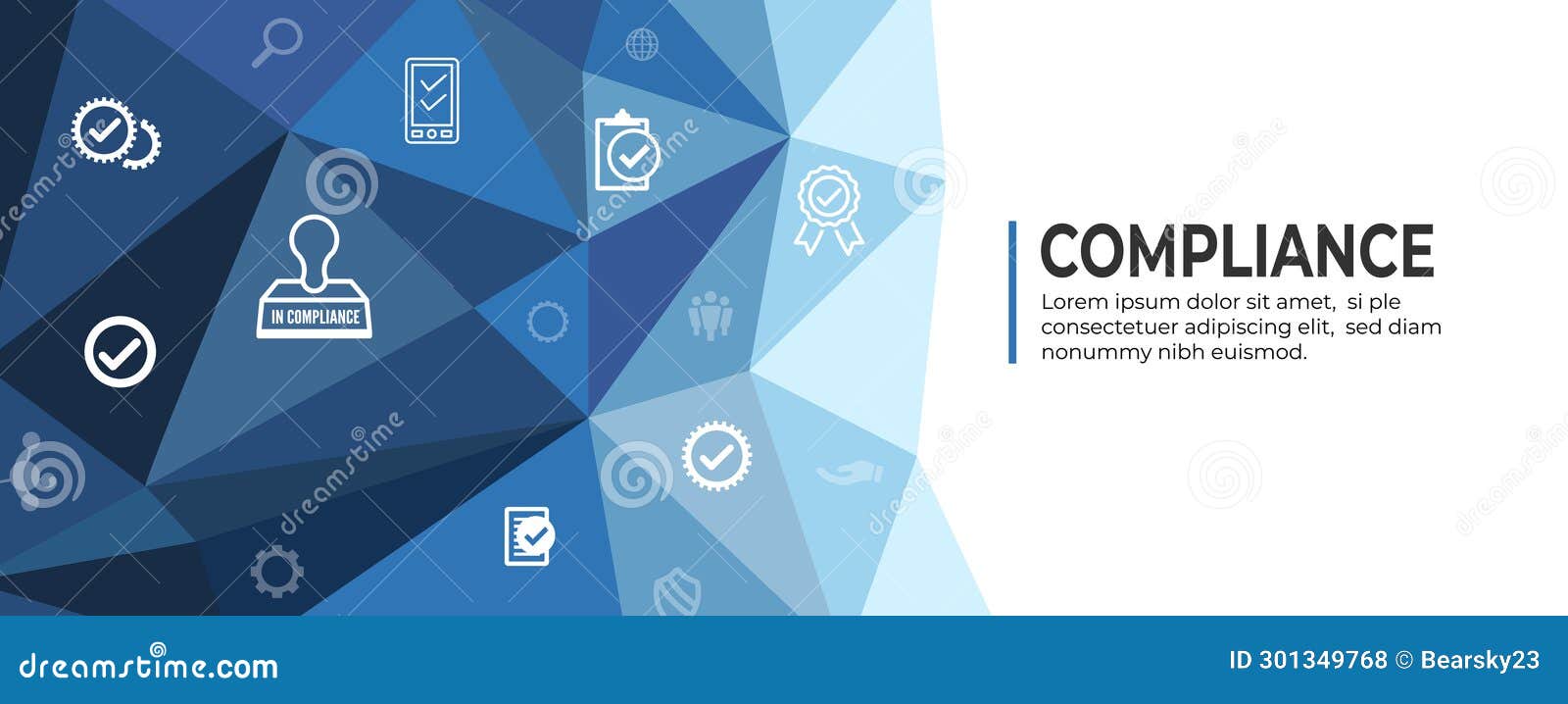 Compliance Web Header Banner with Approval and Checkmark Icons Stock Vector - Illustration of ...