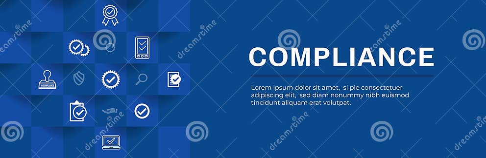 Compliance Web Header Banner with Approval and Checkmark Icons Stock ...