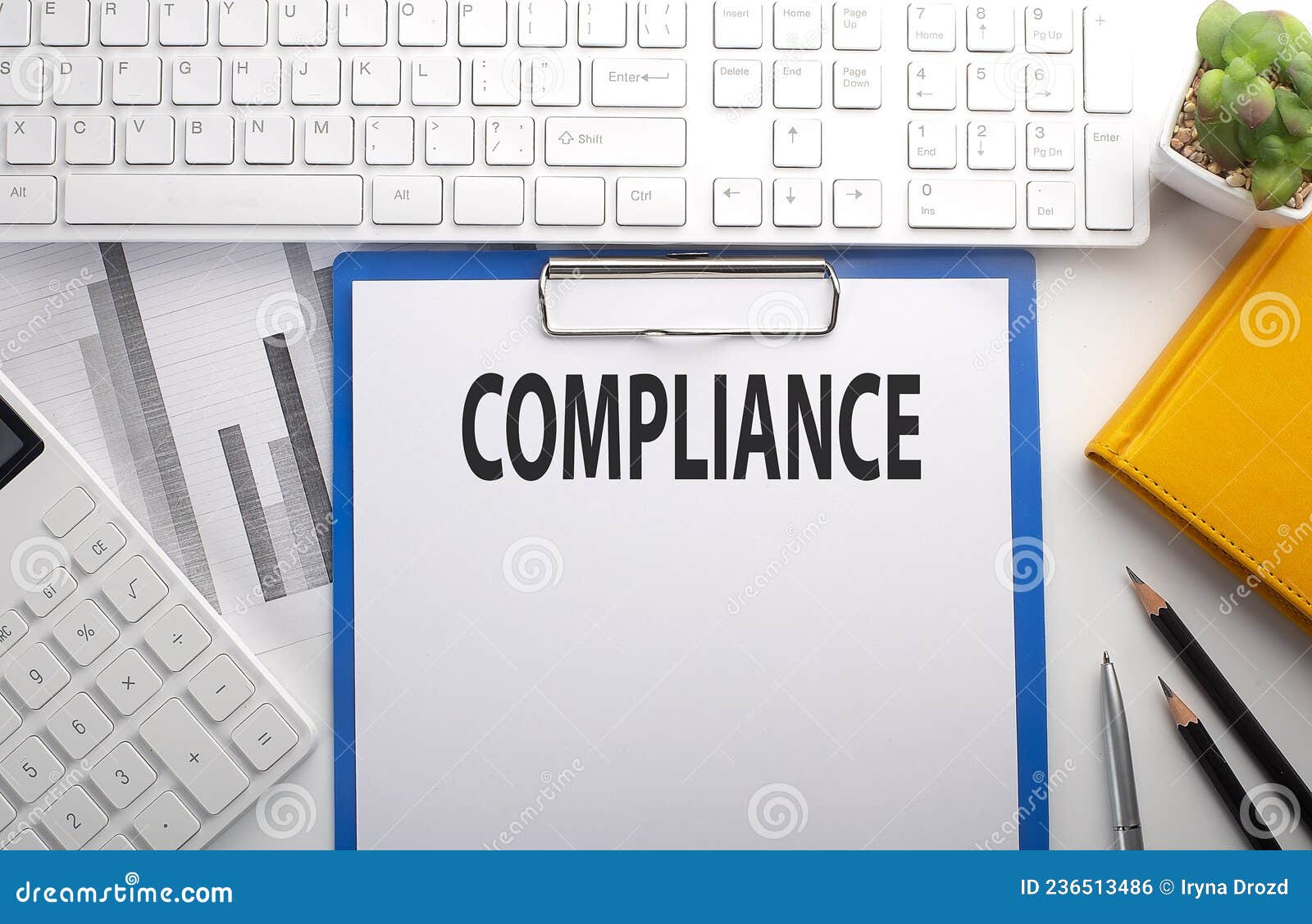 COMPLIANCE Written on the Paper with Keyboard, Chart, Calculator and ...