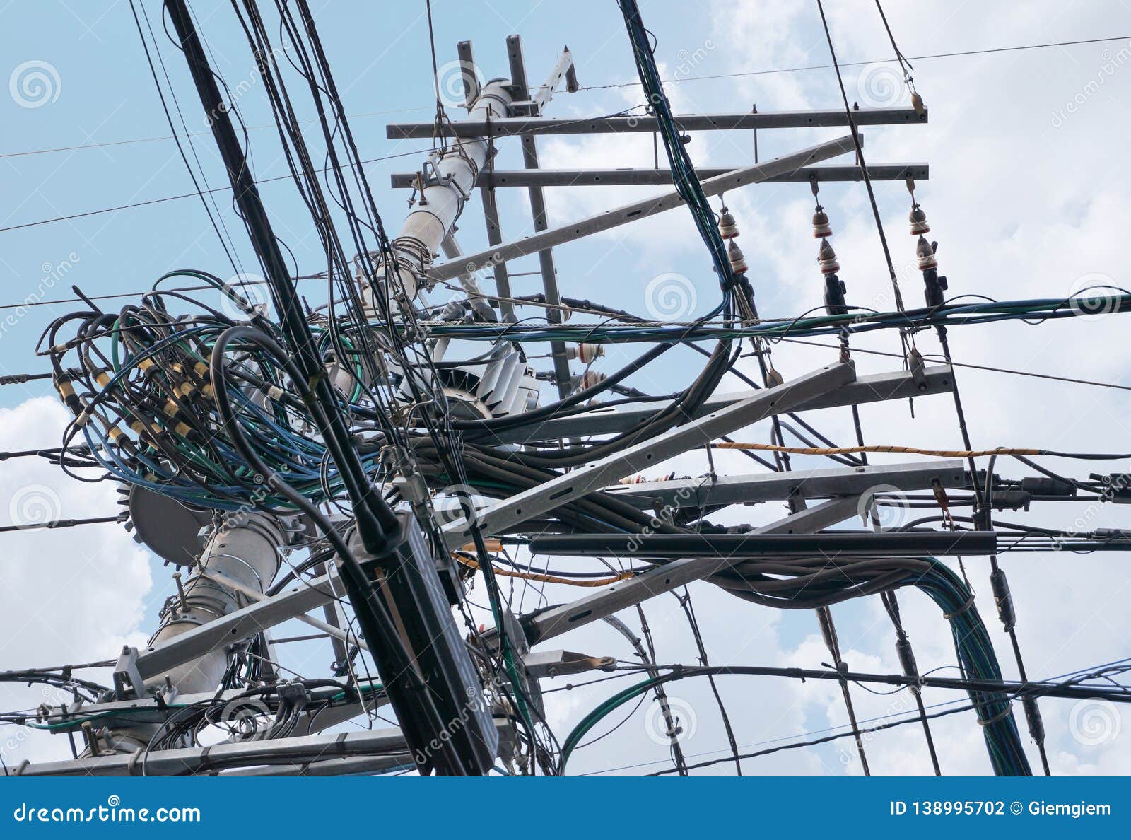 Complicated Arrangement Electric Wire in Thailand Stock Photo - Image ...