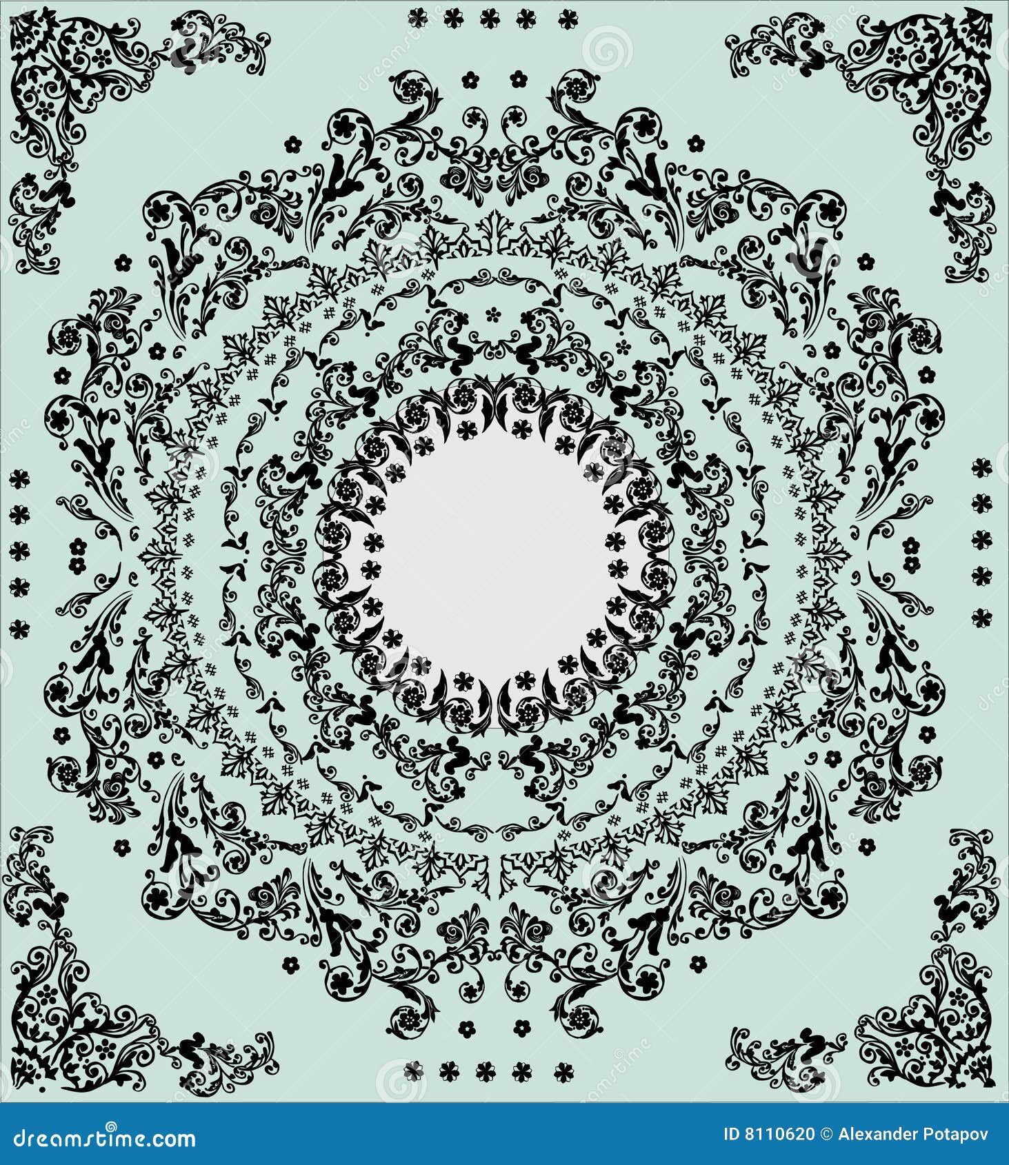 Complicated Black Round Frame on Blue Stock Illustration - Illustration ...