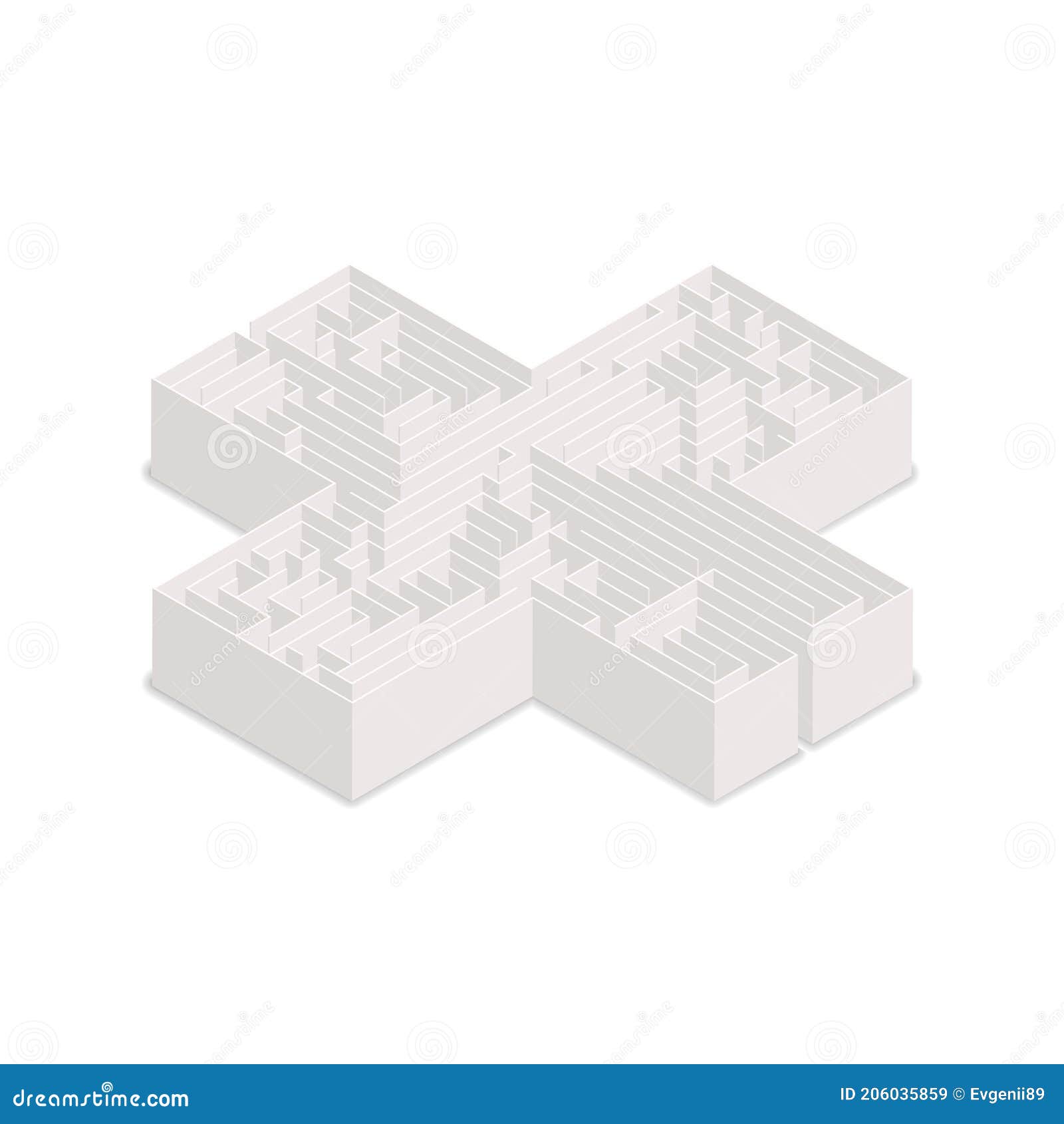 Complicated Labyrinth in Cross Shape in Isometric View on White Stock ...