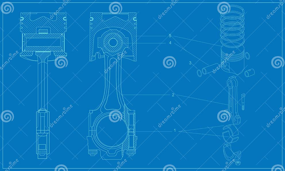 Complicated Machinery Technical Piston Drawing Stock Vector ...