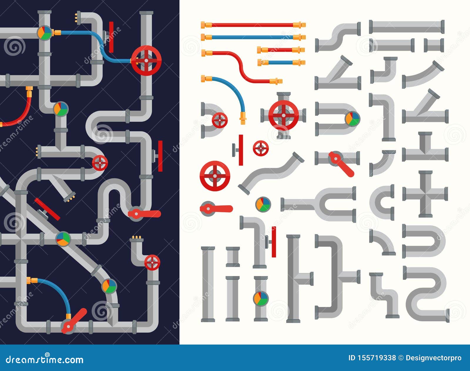 Complicated System of Pipes Set Stock Vector - Illustration of metal ...