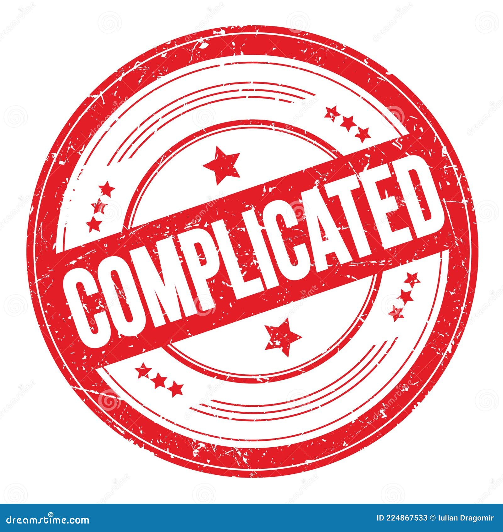 COMPLICATED Text on Red Round Grungy Stamp Stock Illustration ...