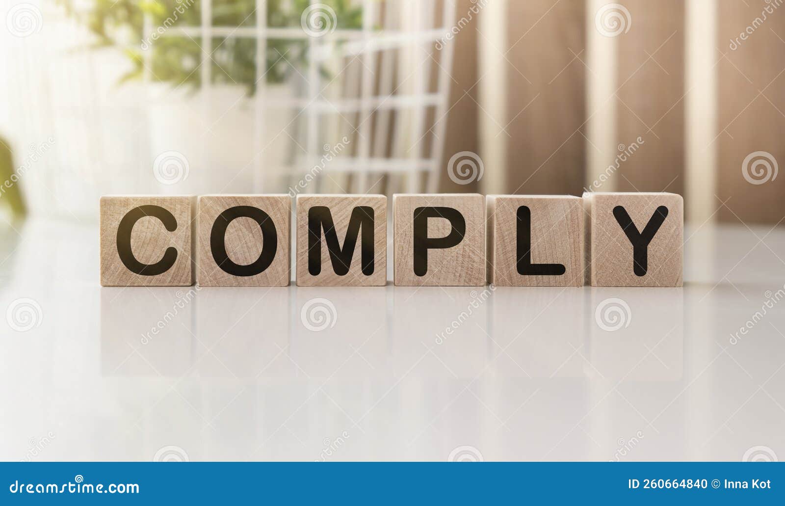 Comply Word on Wooden Cubes on a Light Background Stock Photo - Image ...