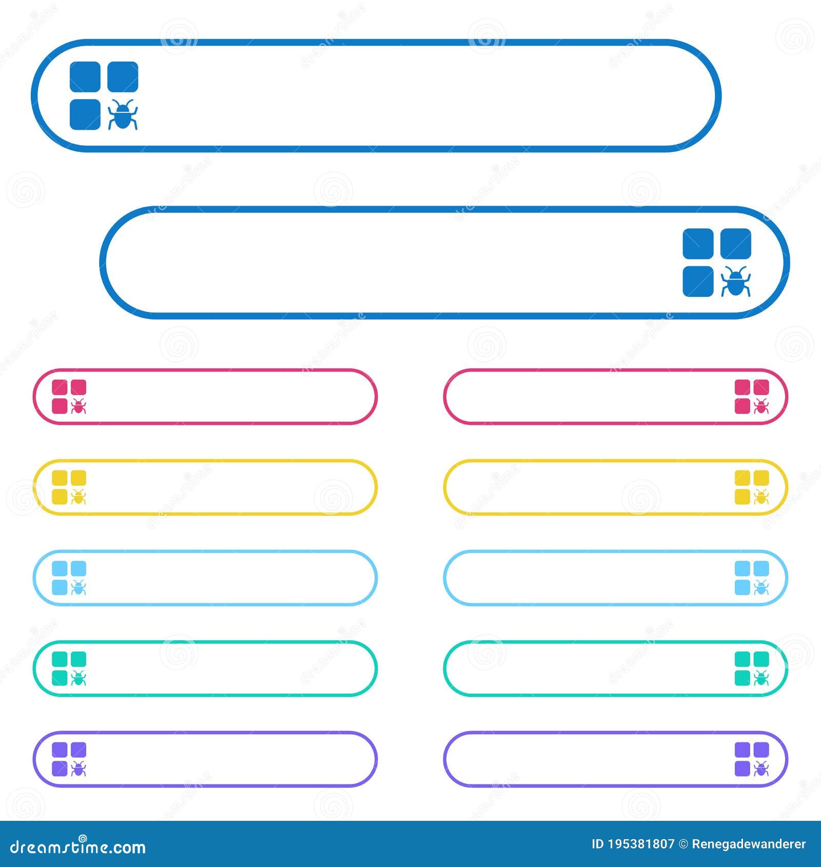 Component Bug Icons In Rounded Color Menu Buttons Stock Vector