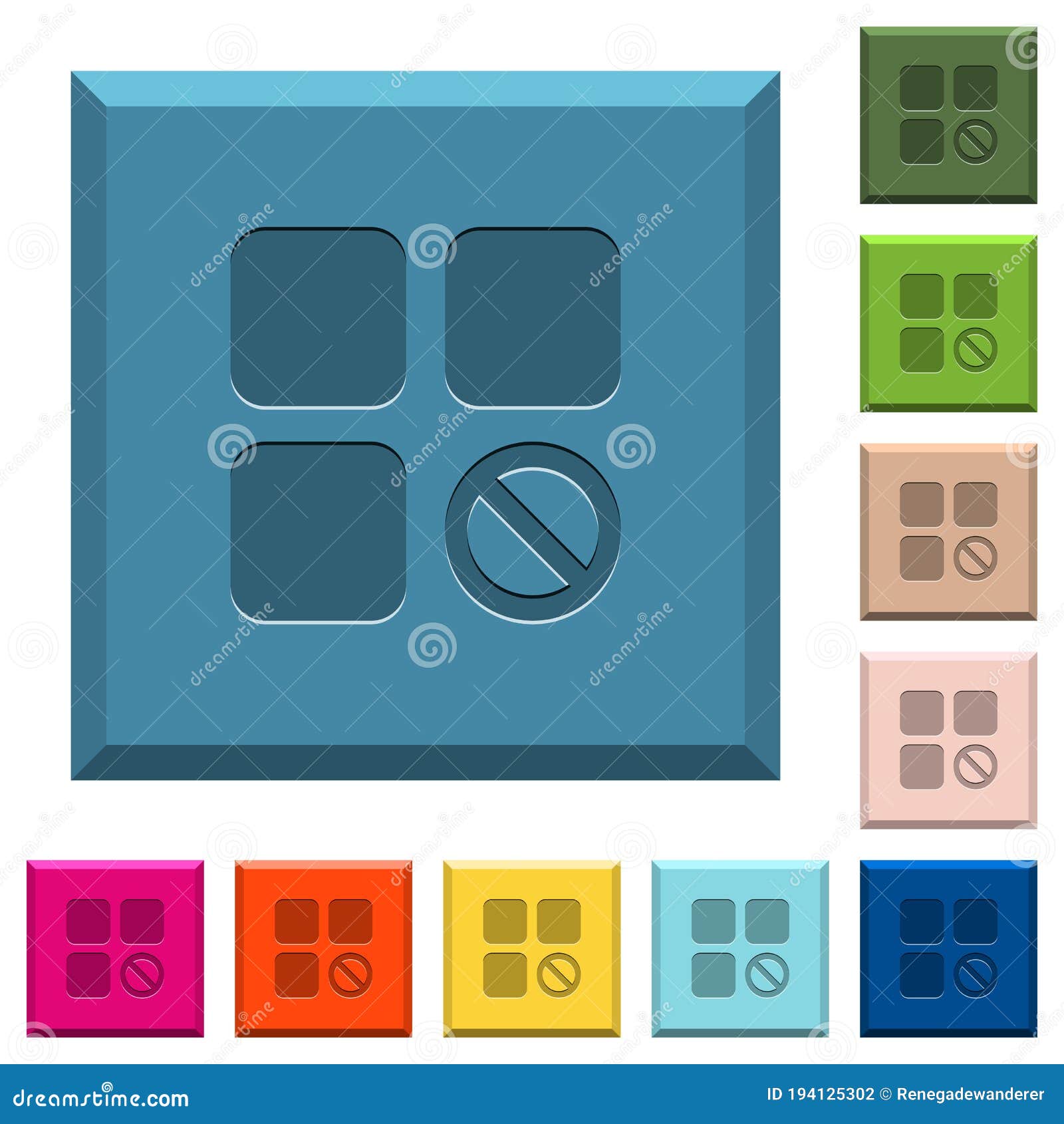 Component Disabled Engraved Icons on Edged Square Buttons Stock Vector ...