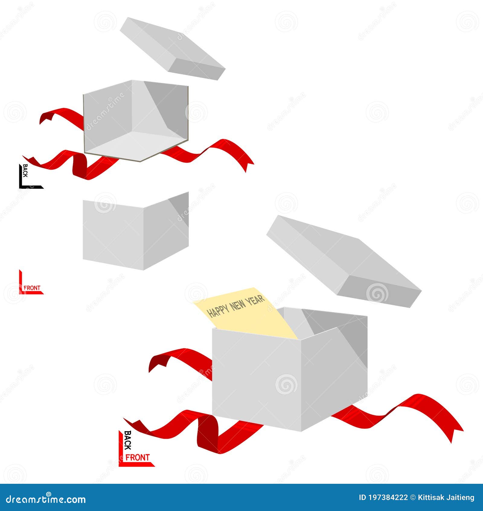 Component of Opened White Gift Box. Front and Back are Perfect Assembly ...