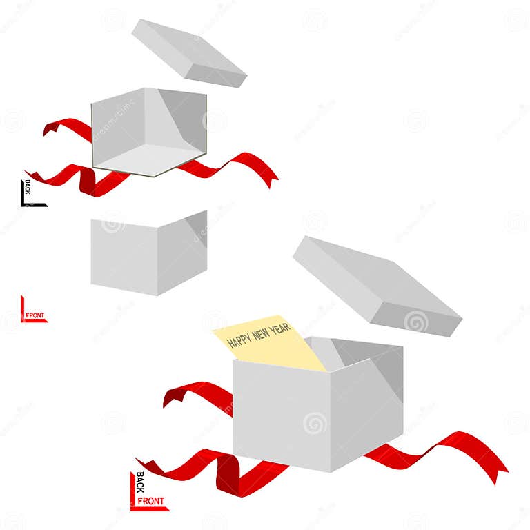 Component of Opened White Gift Box. Front and Back are Perfect Assembly ...