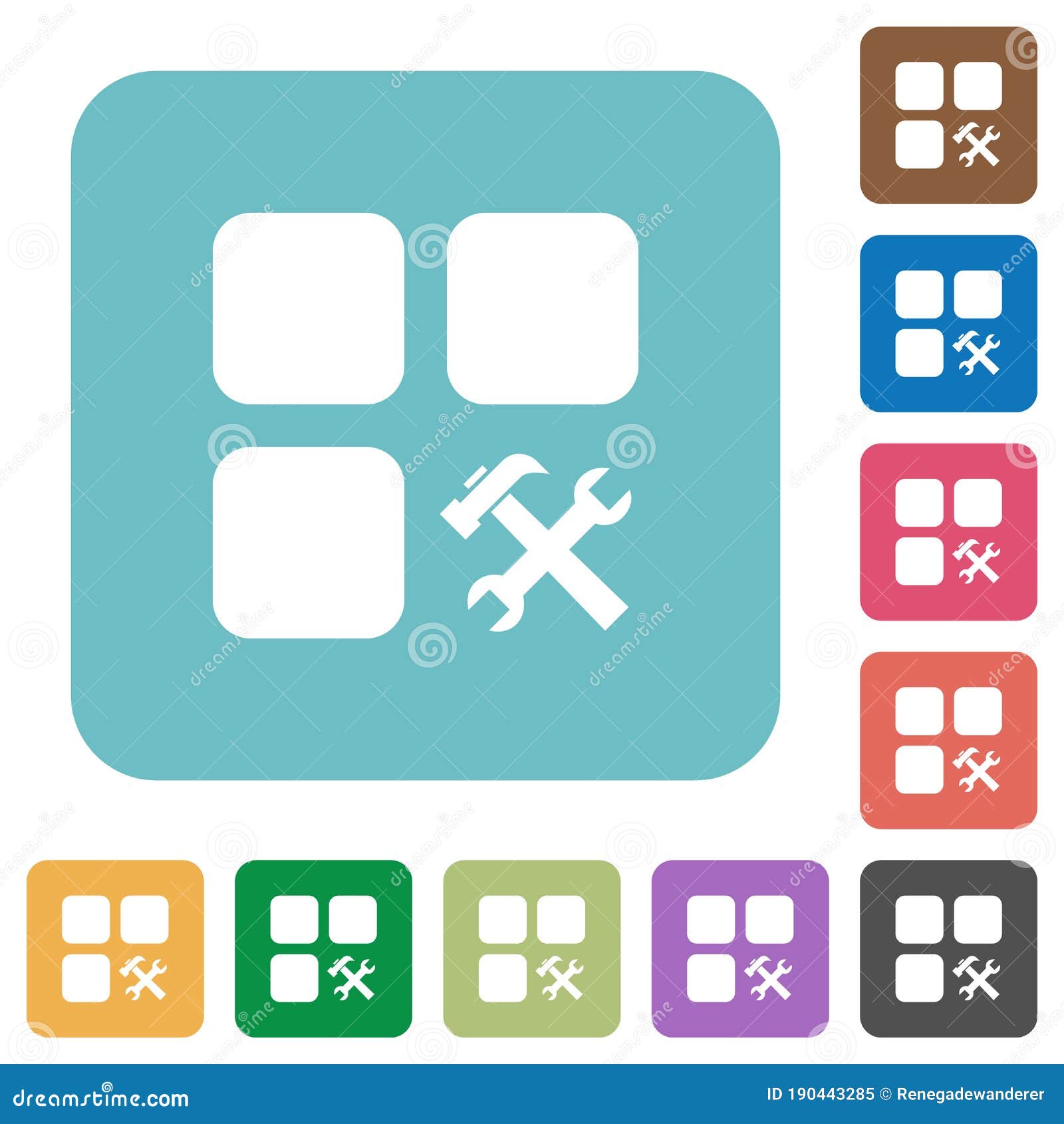 Component Tools Rounded Square Flat Icons Stock Vector - Illustration ...