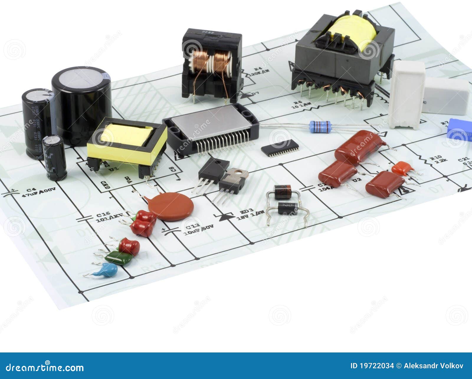 Componentes Electrónicos Y El Esquema Eléctrico Imagenes de archivo ...