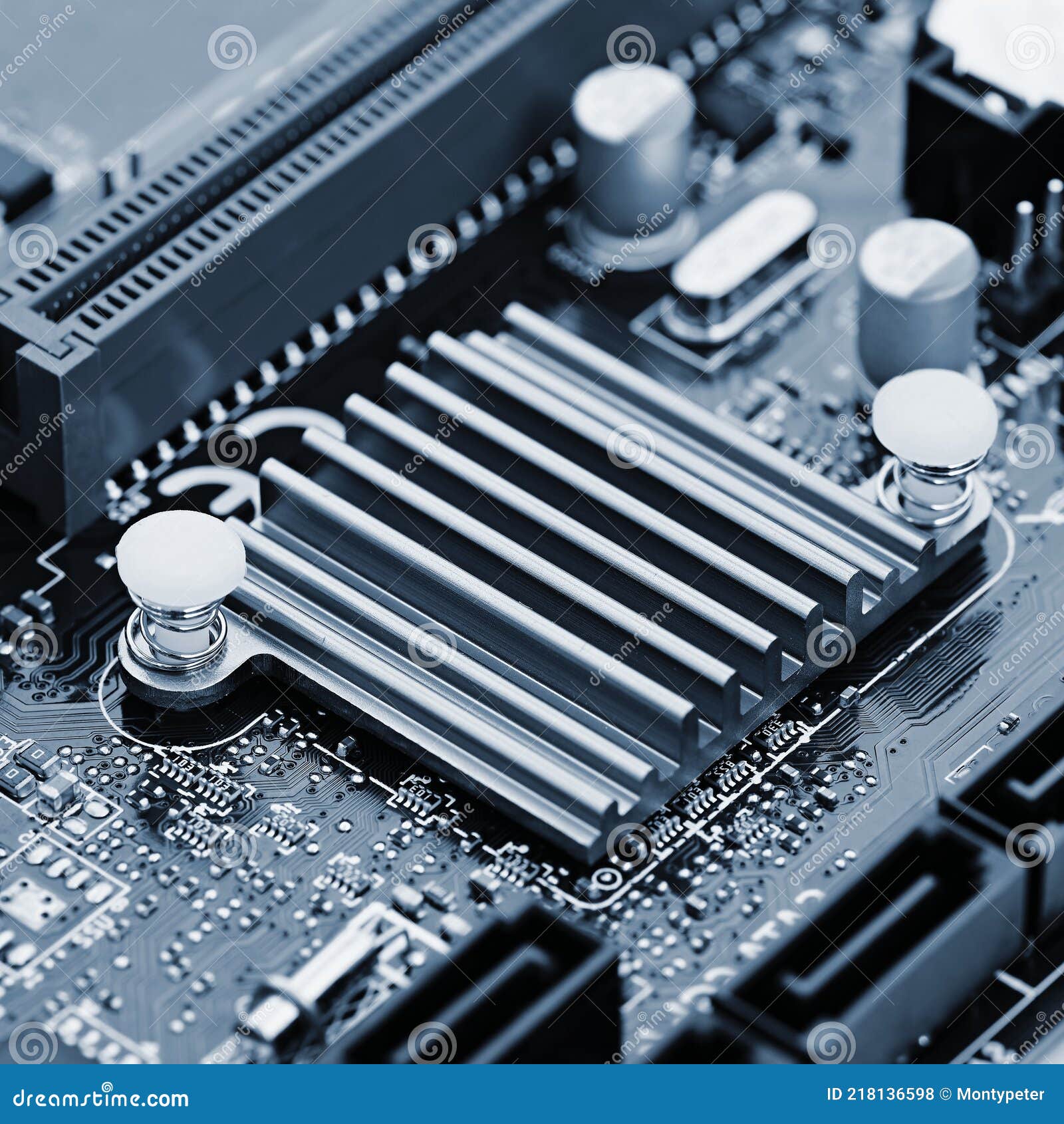 Components on Board. PCB To PC. Chip, Capacitor and Connectors on the ...