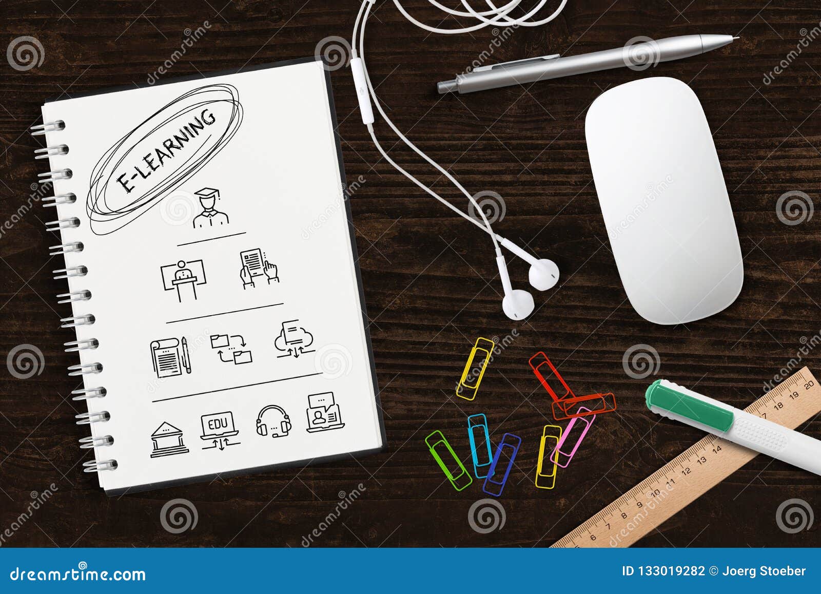 Components of Digital Learning As Icons on a Notebook and the Word ...