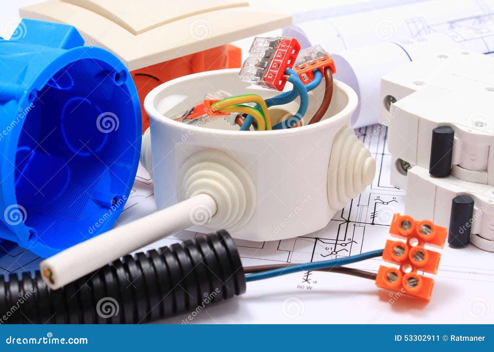 Components for Electrical Installations and Construction Diagrams Stock ...