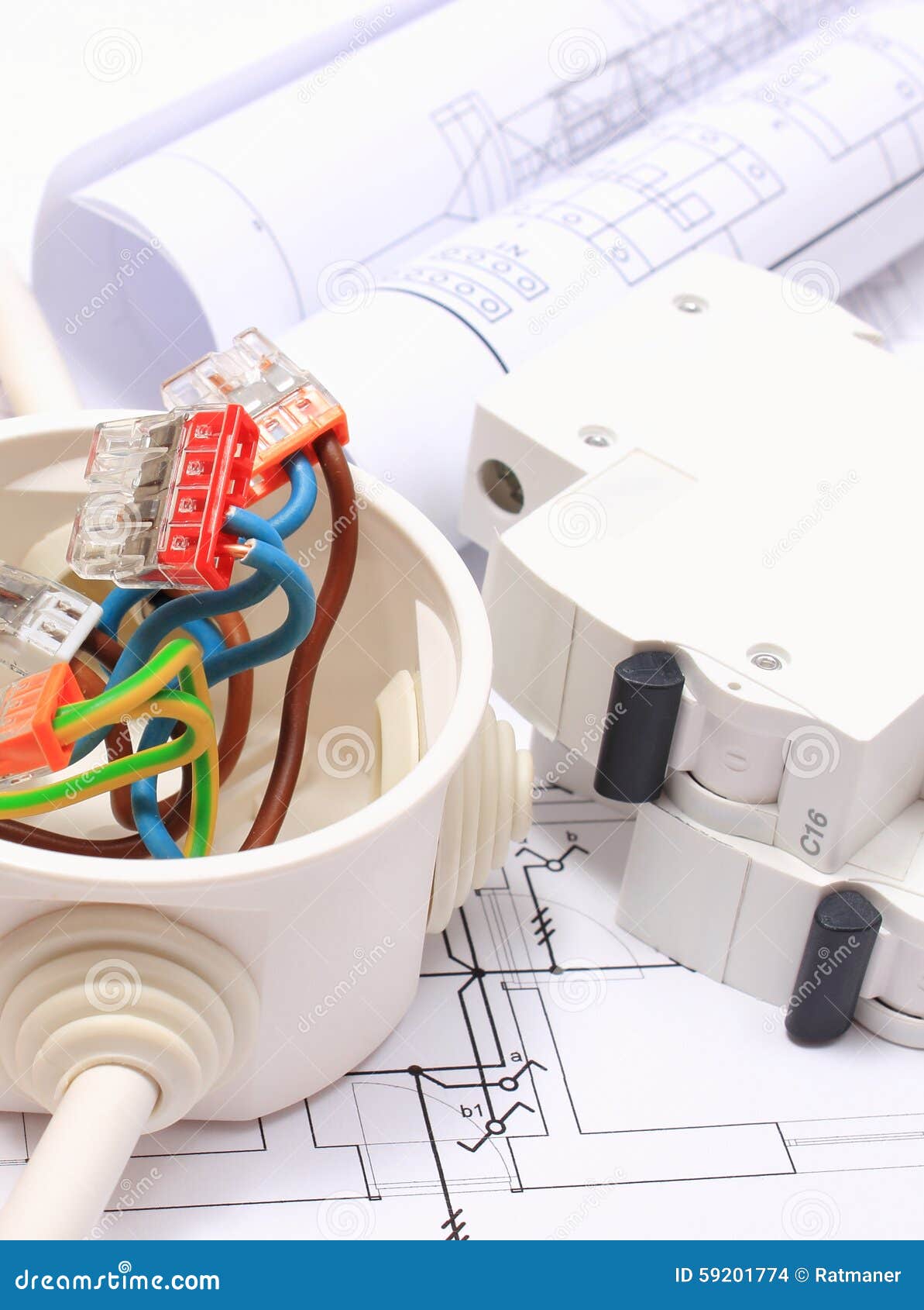 Components for Electrical Installations and Construction Diagrams Stock ...