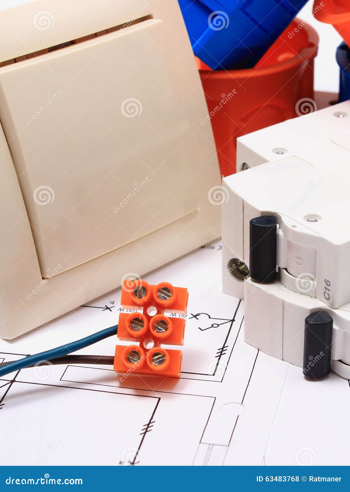 Components for Electrical Installations and Diagrams Stock Photo ...