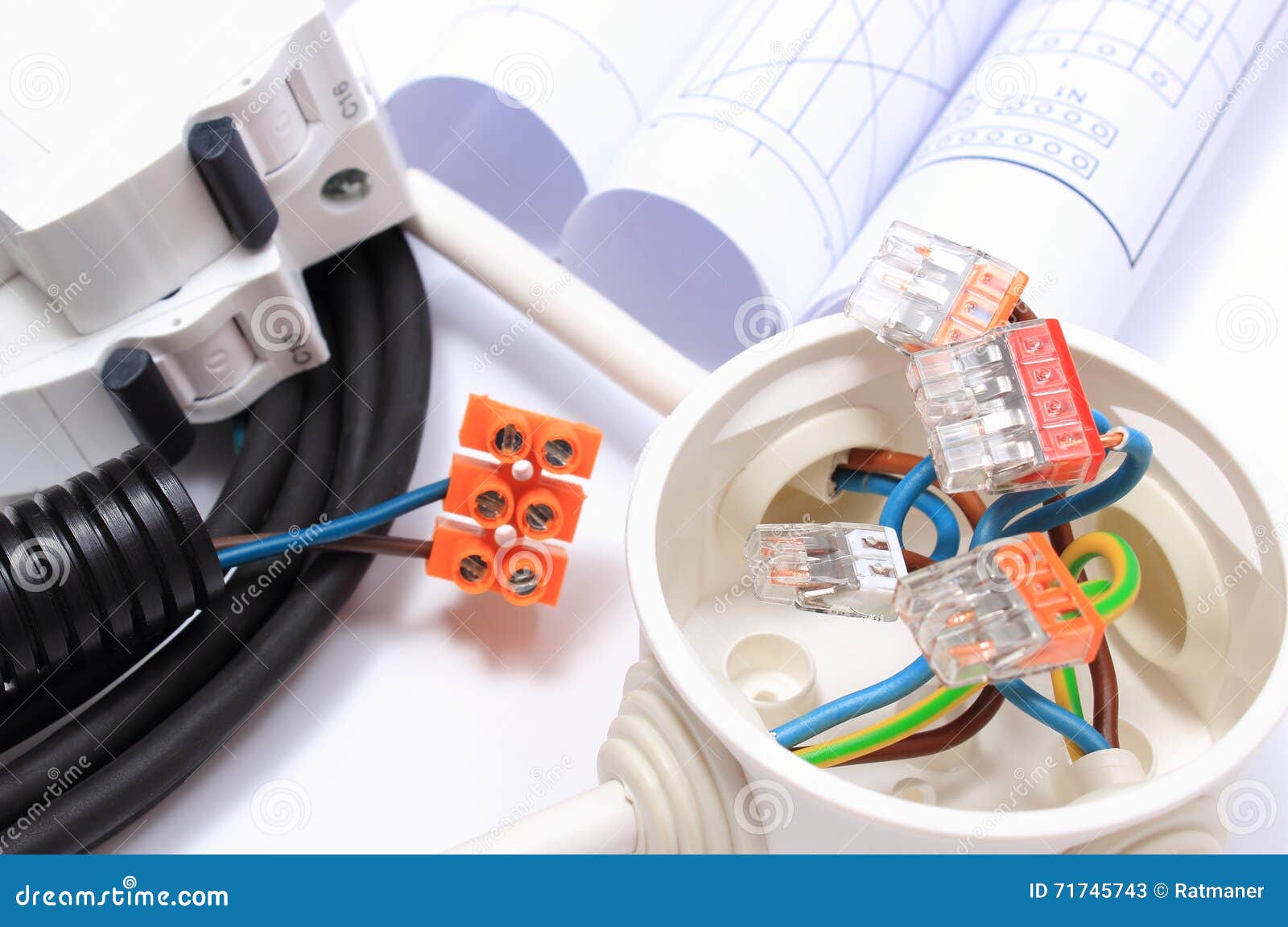 Components for Electrical Installations and Rolls of Diagrams Stock ...