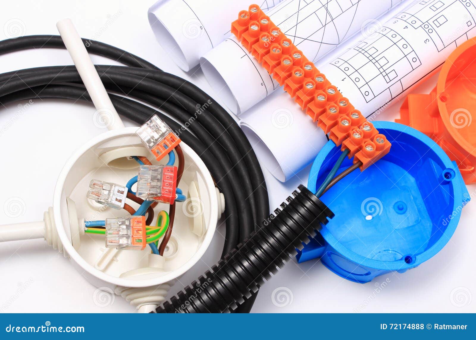 Components for Electrical Installations and Rolls of Diagrams Stock ...