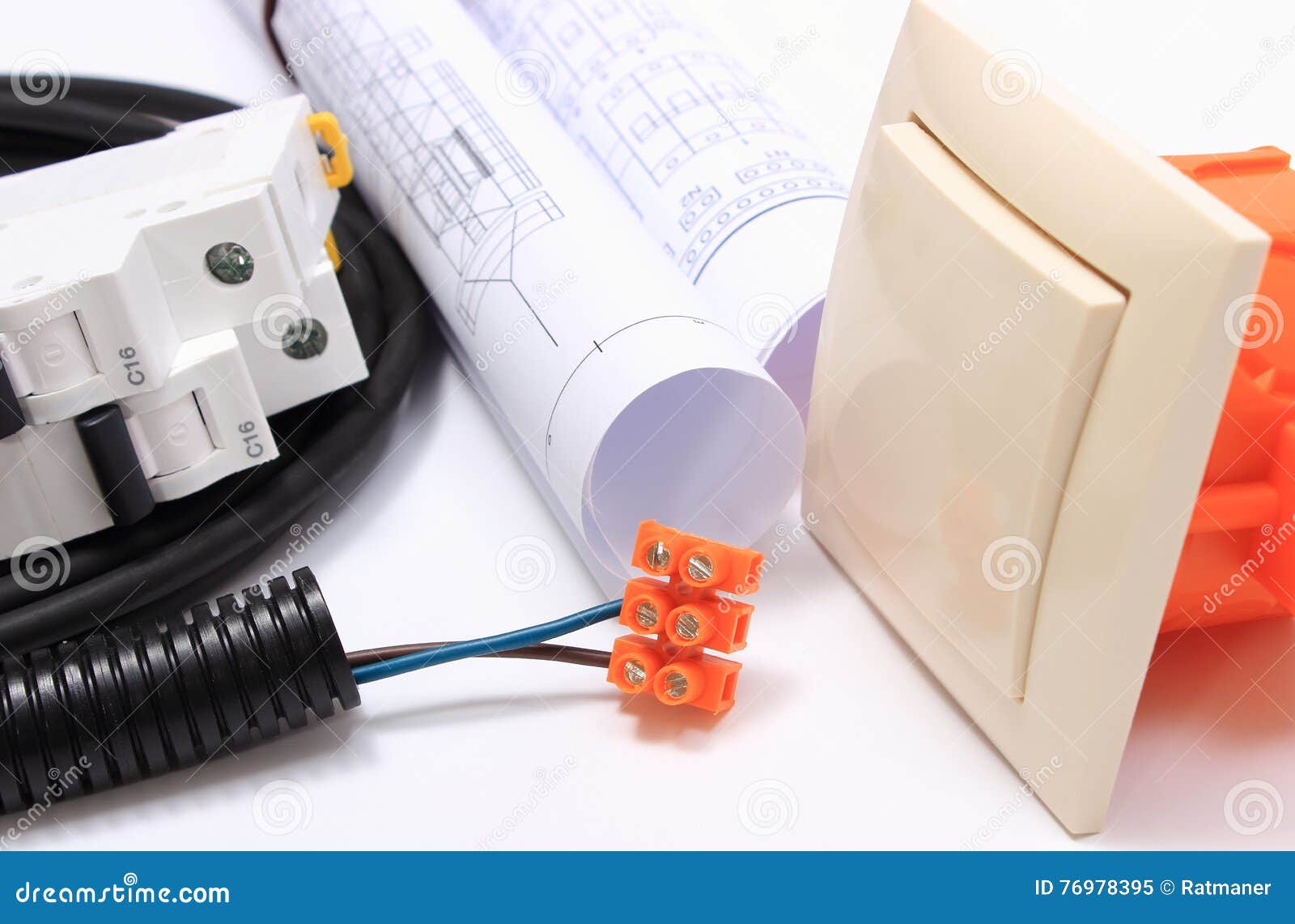 Components for Electrical Installations and Rolls of Diagrams Stock ...