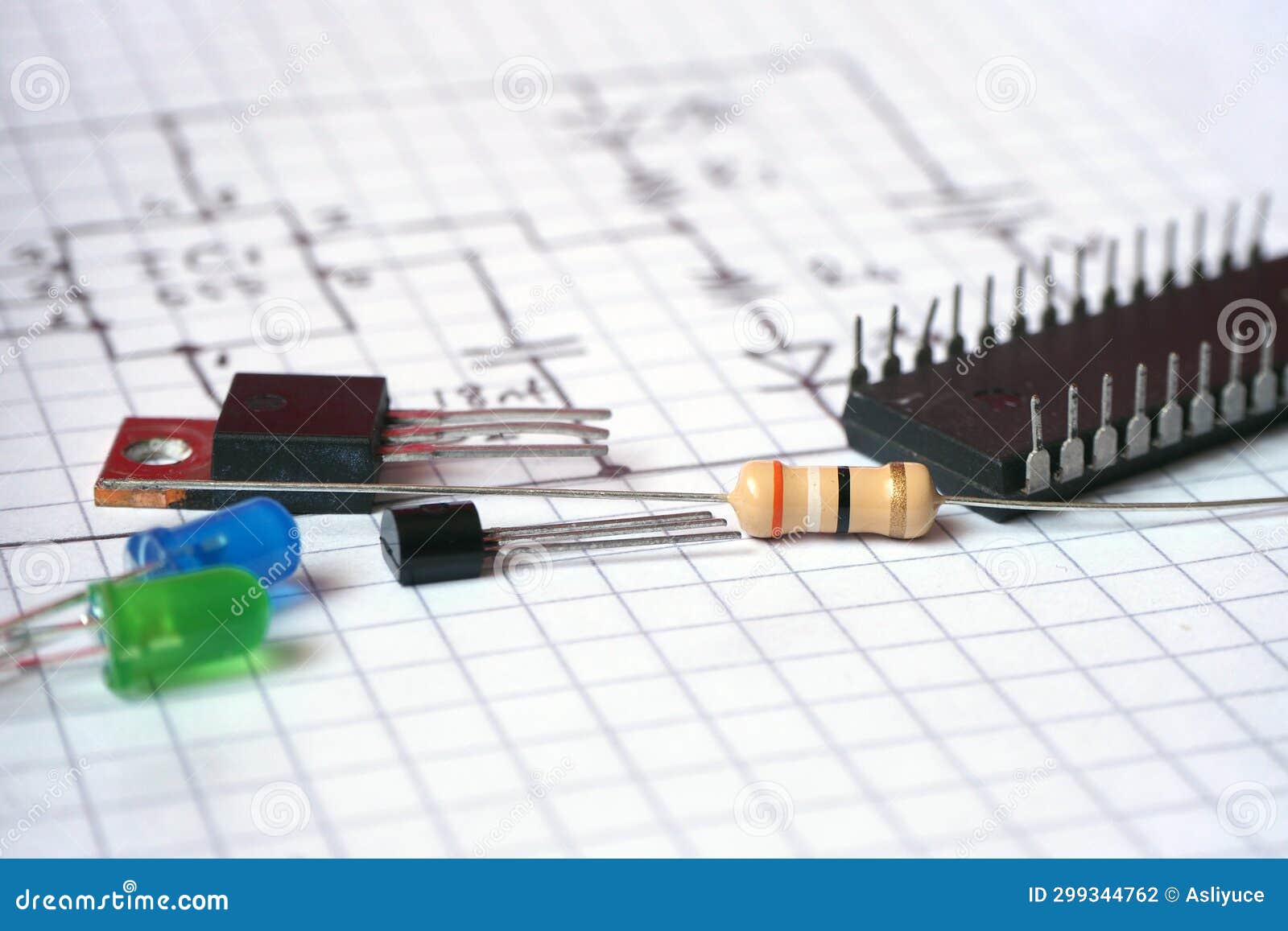 Components on Electronic Circuit Plan Stock Photo - Image of ...