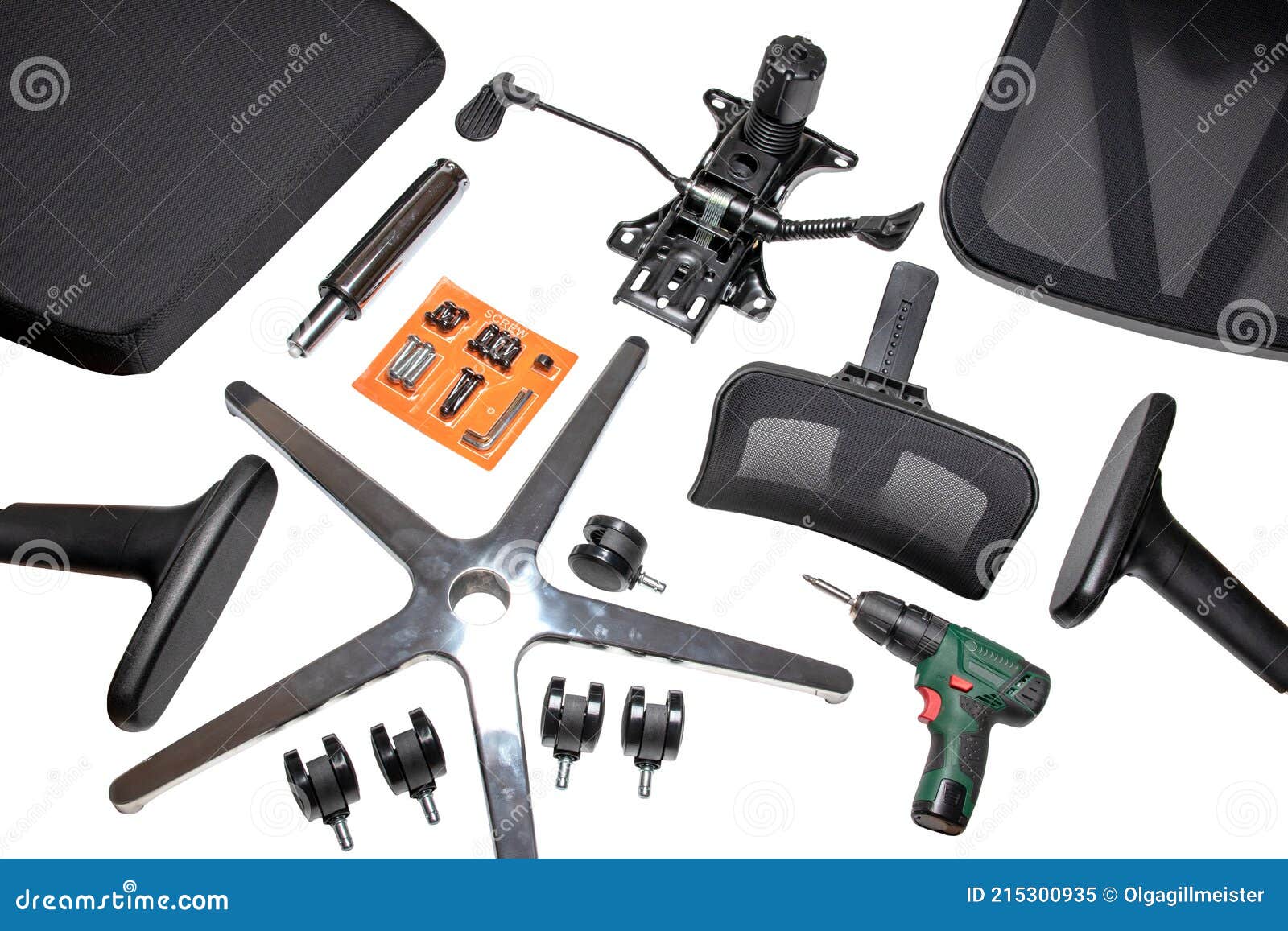 Components of an Office Chair. Closeup of a Complete Set of Spare Parts ...