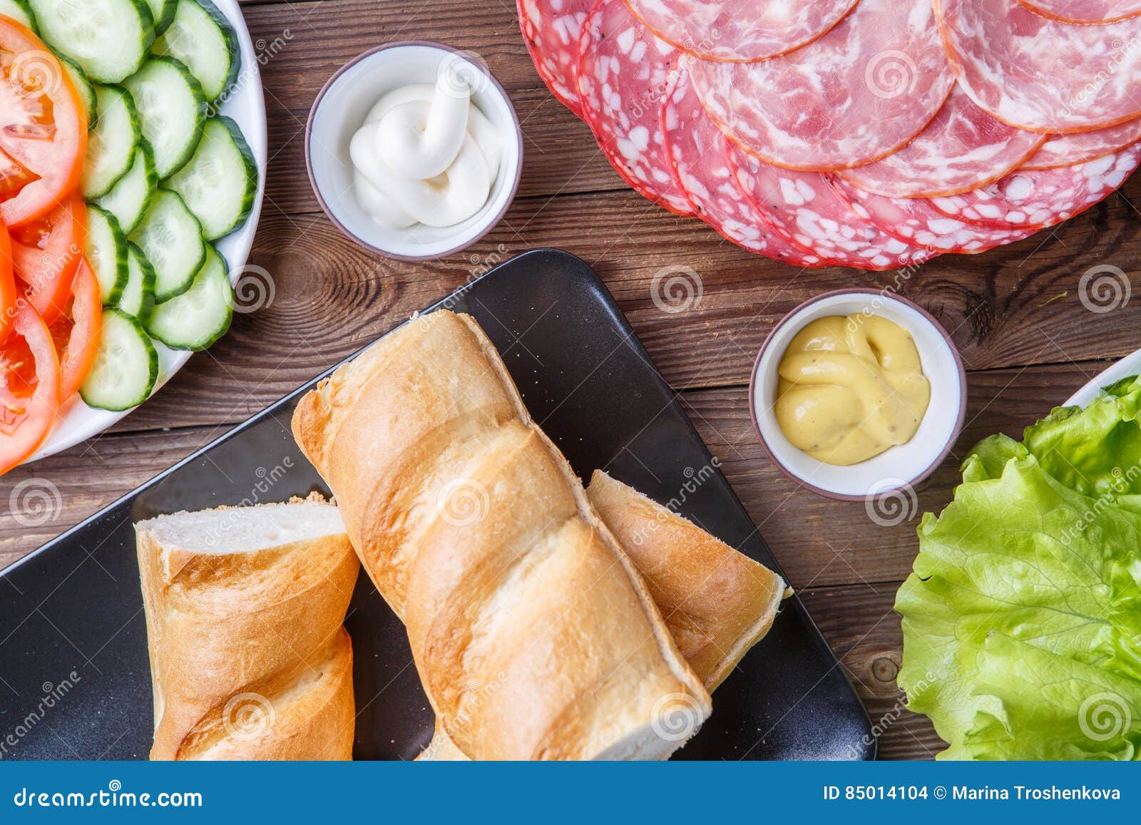 Components for Sandwich with Sausage Stock Photo - Image of loaf ...