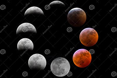 Composit of the Moon Phases during an Eclipse Stock Illustration ...