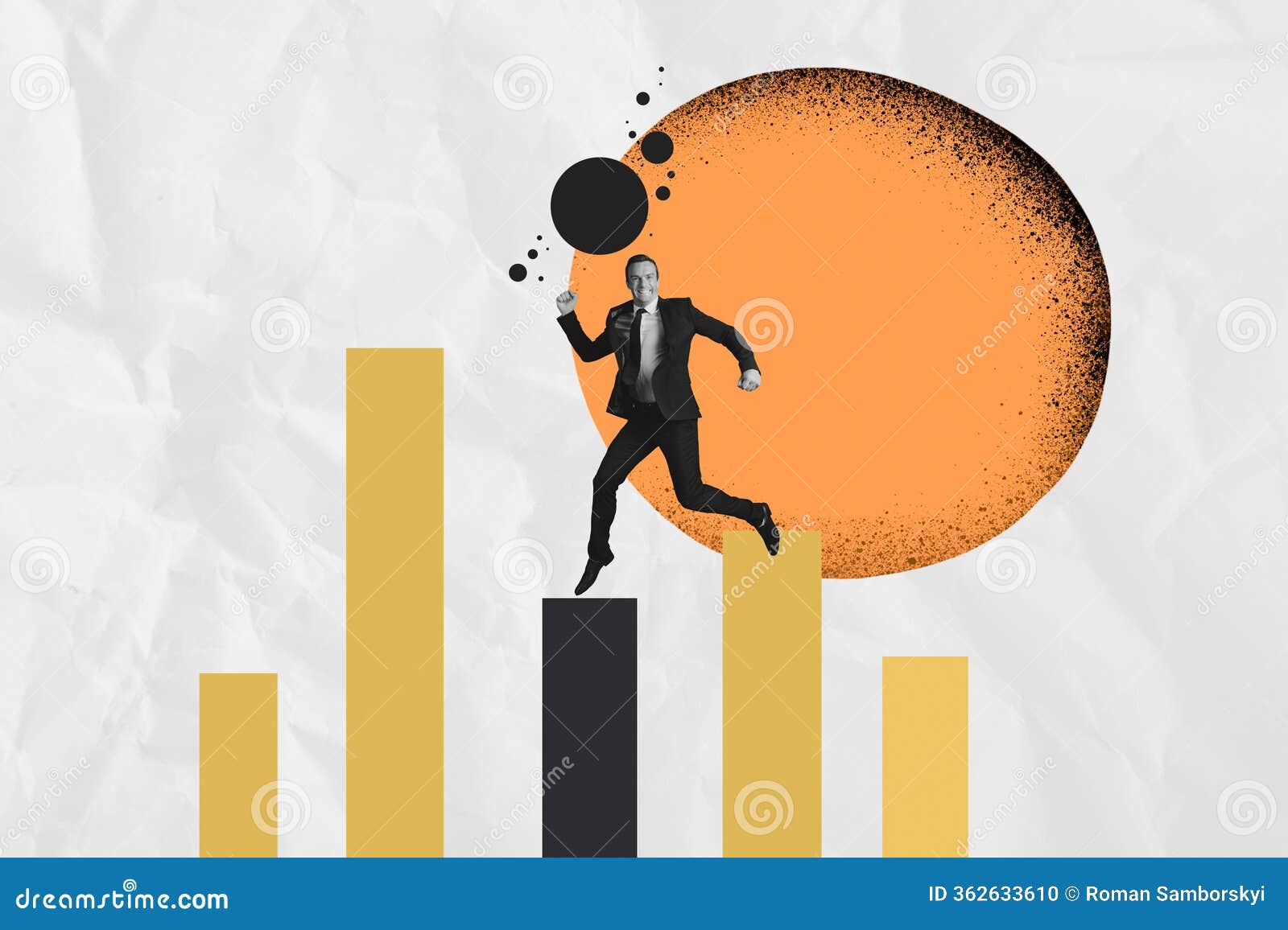 Composite Art 3d Creative Image Collage of Happy Businessman Run Chart ...