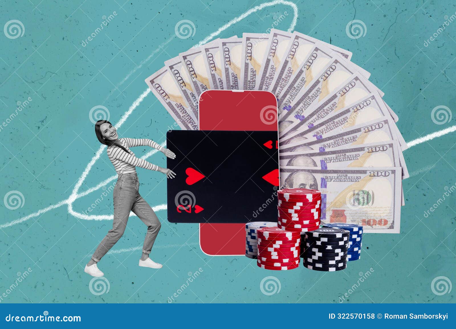 Composite Artwork Collage Image of Mini Girl Pull Poker Card Smart ...