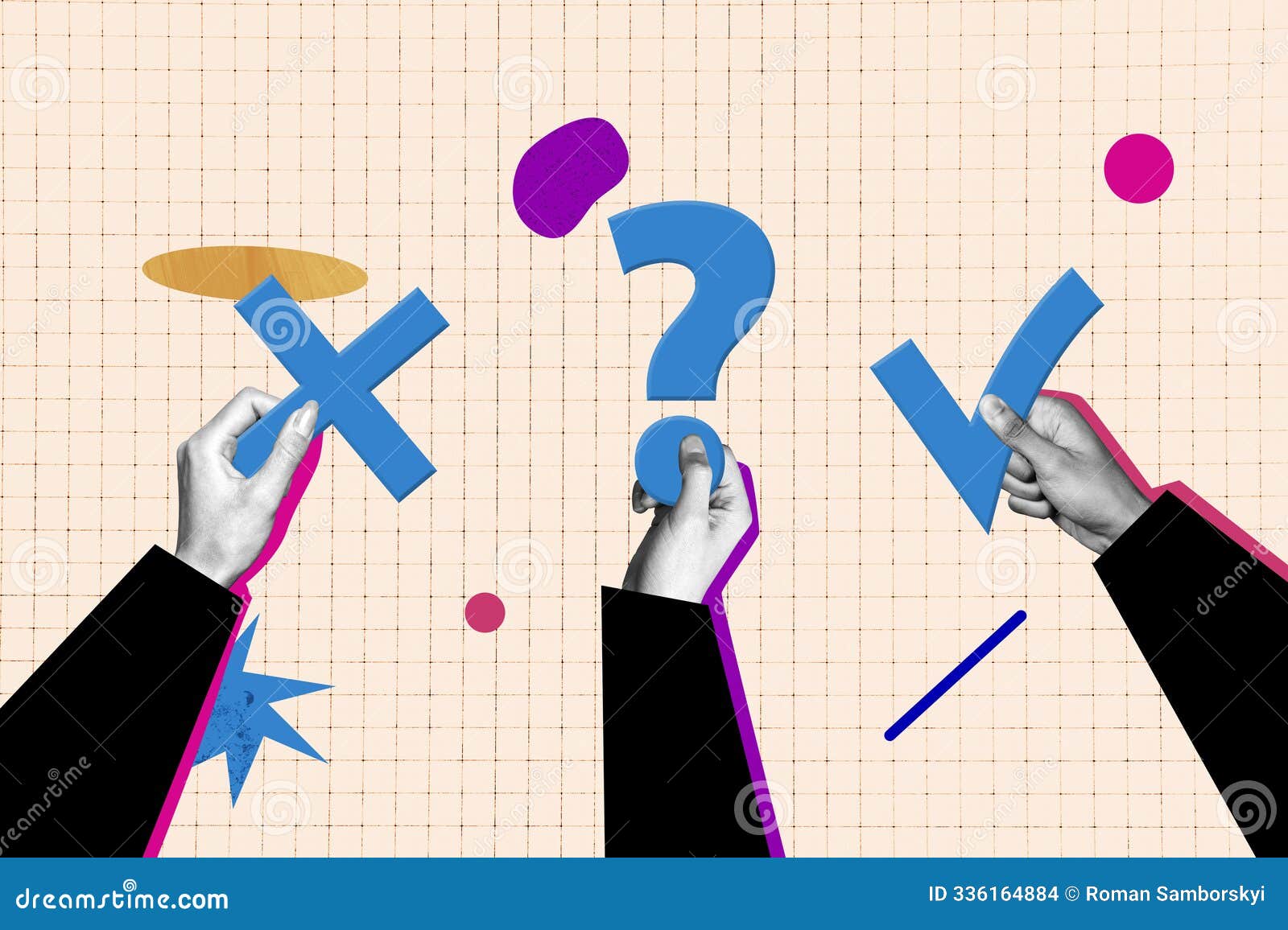 Composite Artwork Collage Image Picture of Arms Hold Question Check ...