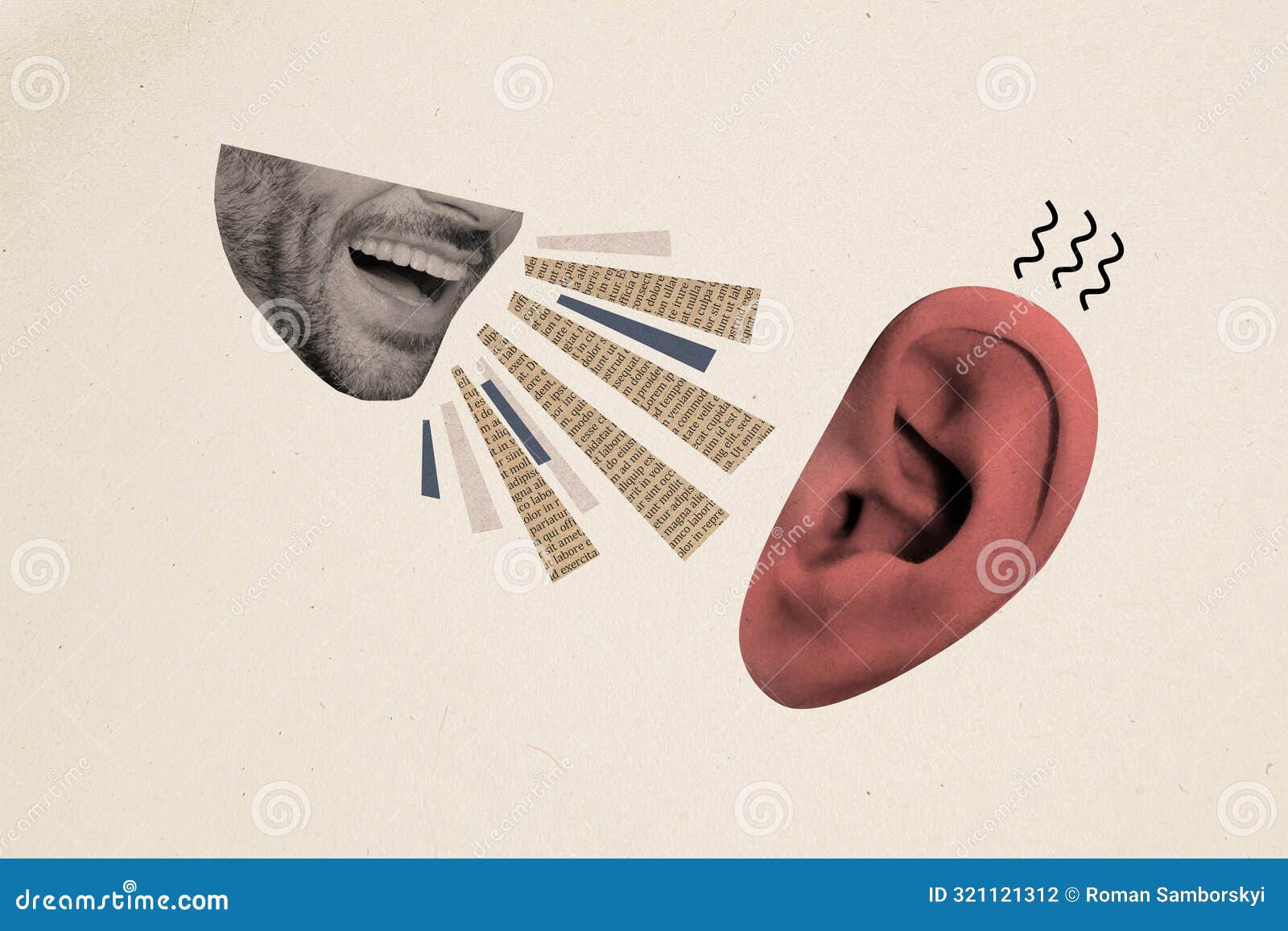 Composite Artwork Collage Image Picture of Guy Mouth Talk Ear Isolated ...