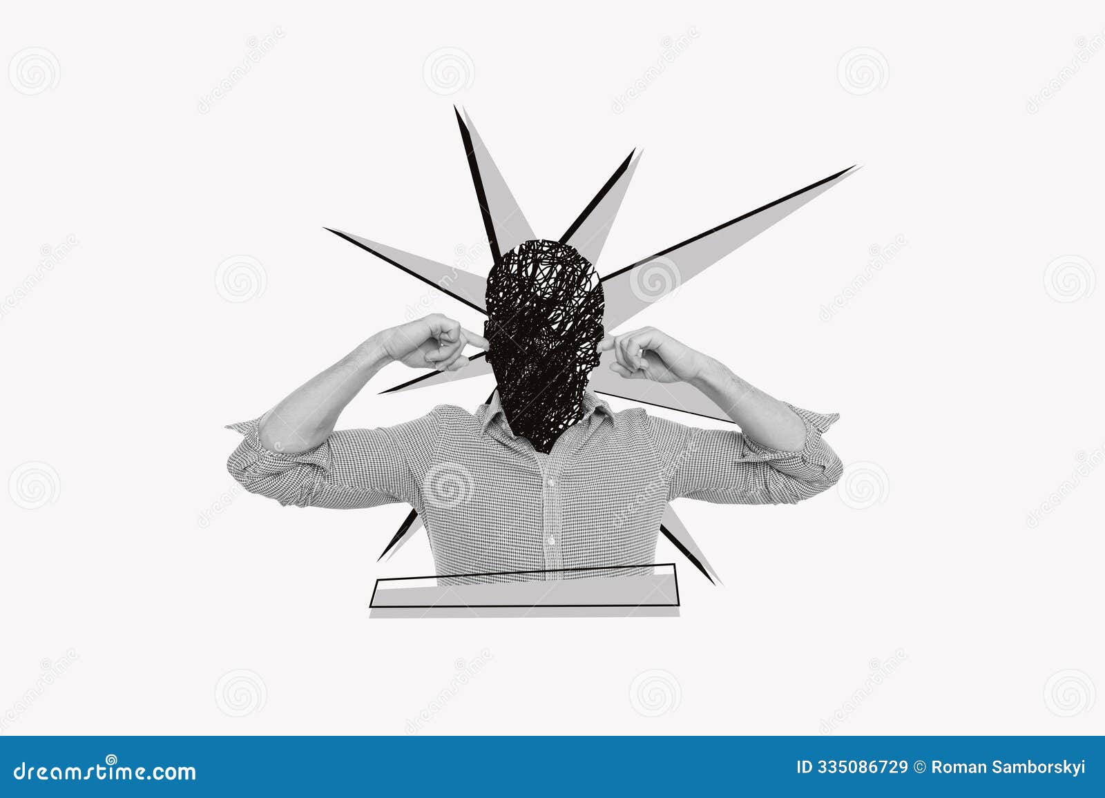 Composite Artwork Collage Image Picture of Man Cover Ears Painted Messy ...