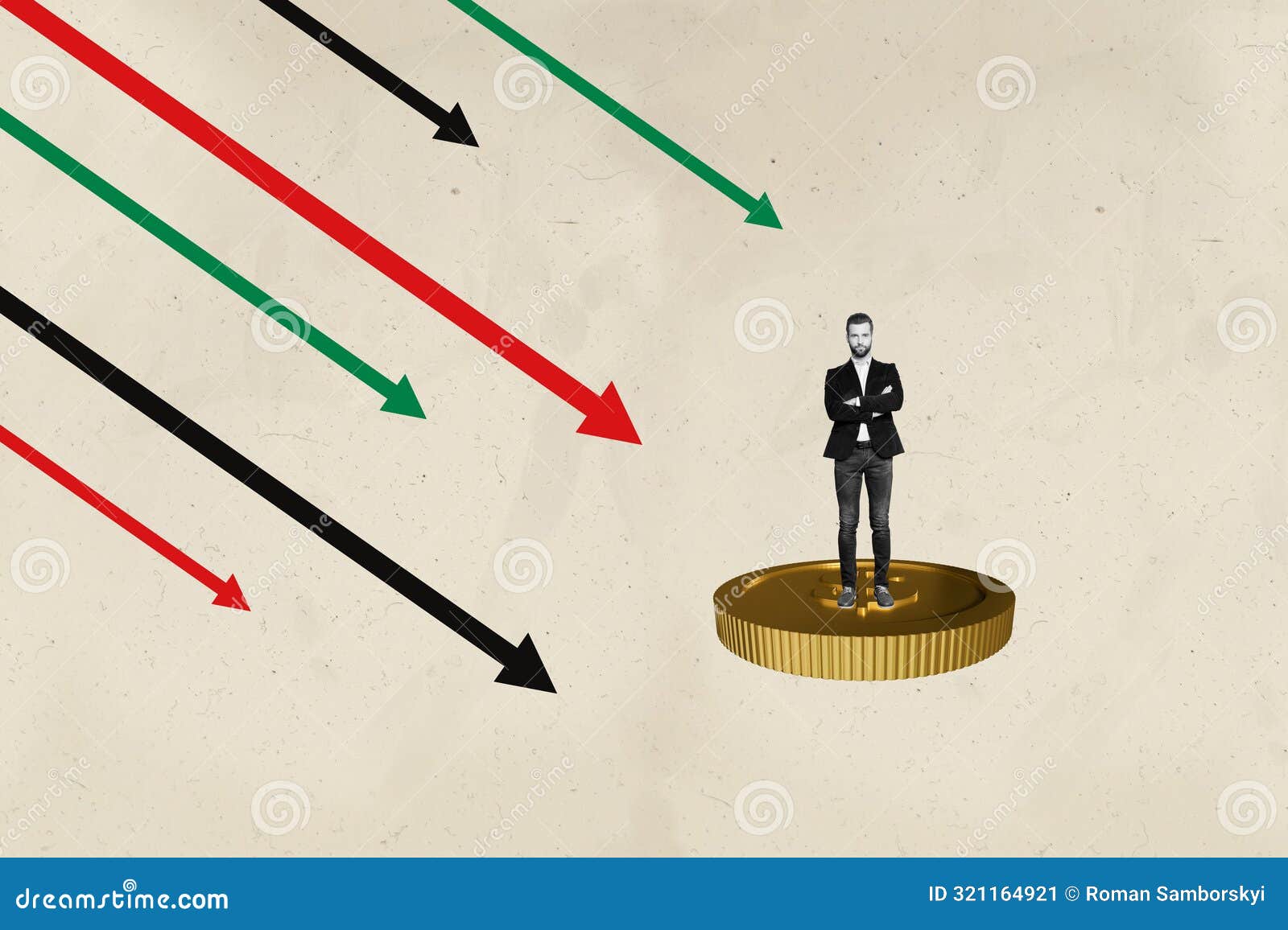 Composite Artwork Collage Image Picture of Mini Man Stand Huge Coin ...