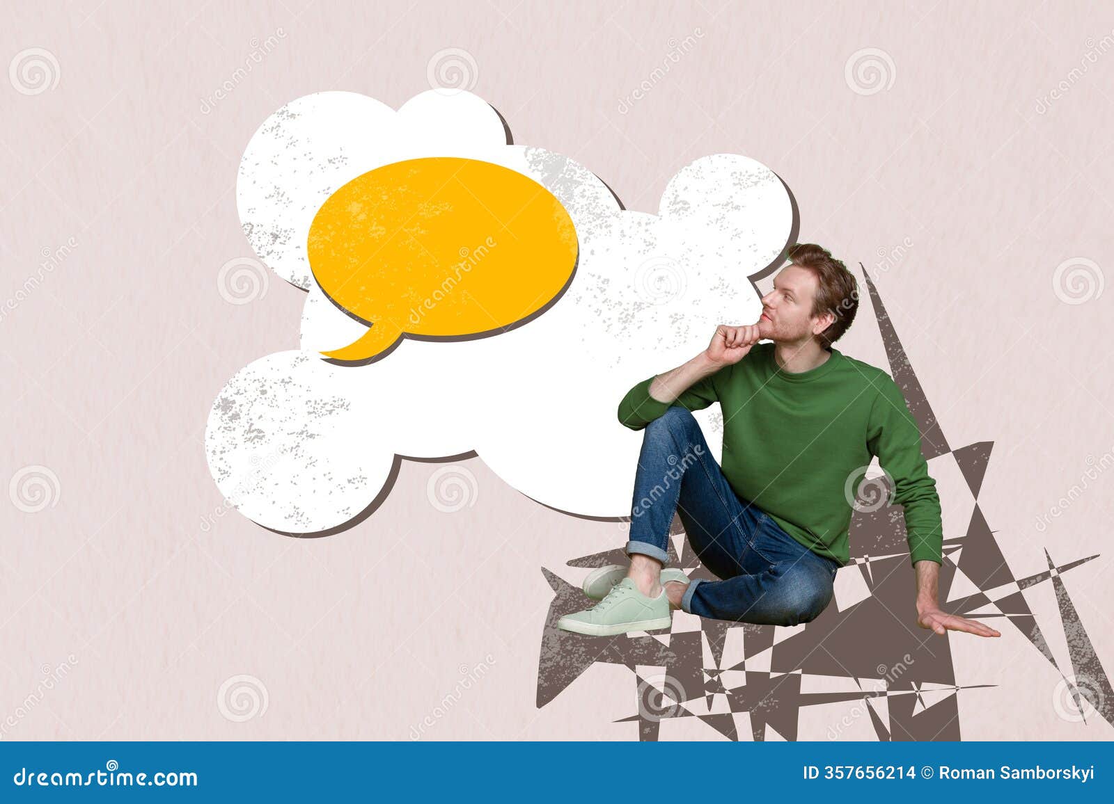 Composite Artwork Photo Collage Template Sketch of Young Man Sit Think ...