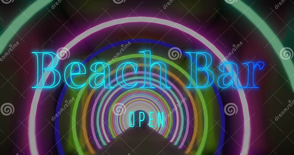 Composite of Beach Bar Open Neon Text Over Neon Circles Stock ...