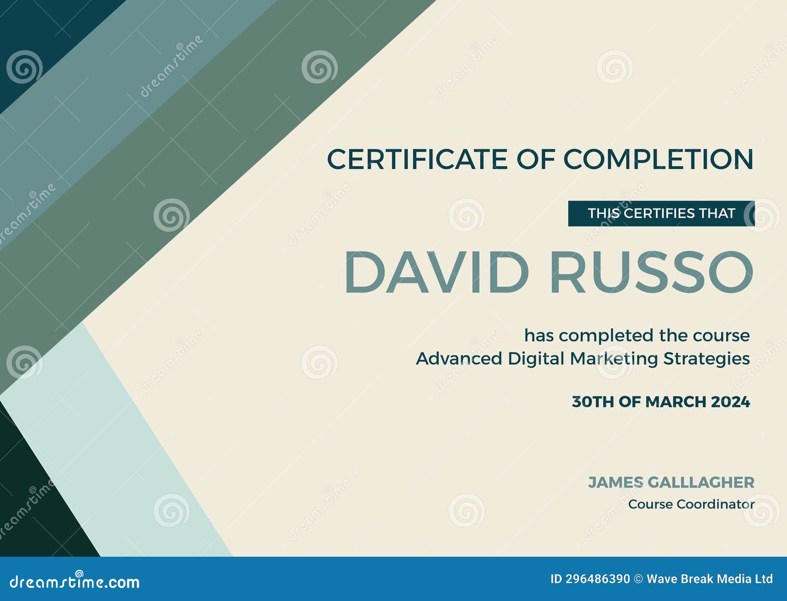 Composite of Certificate of Completion Text with Pattern on Cream ...