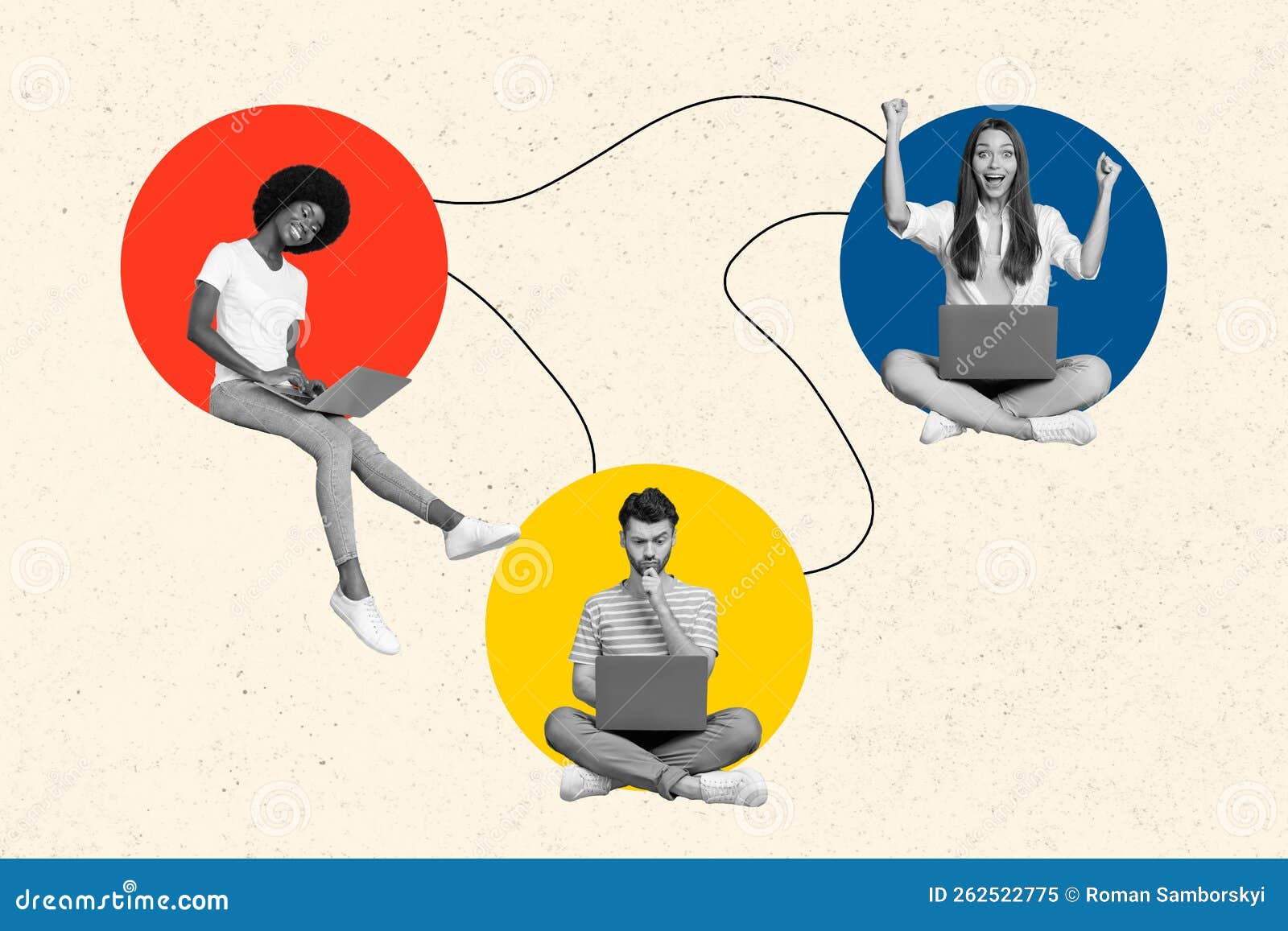 Composite Collage Image of Connection Concept Teamwork Start Up Laptop ...