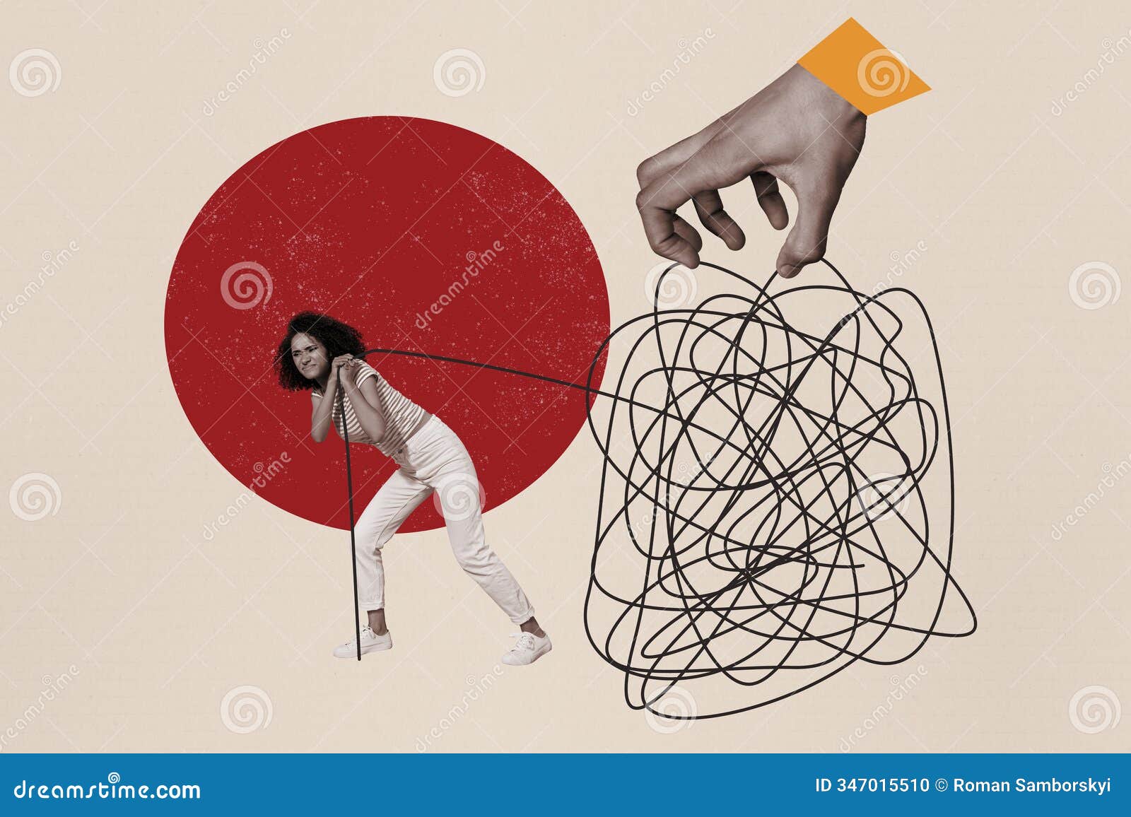 Composite Collage Image Of Mini Black White Effect Girl Carry Pull Big ...