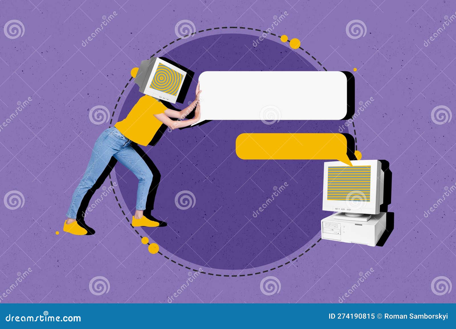 Composite Collage Image of Person Pc Display instead Head Hands Push ...