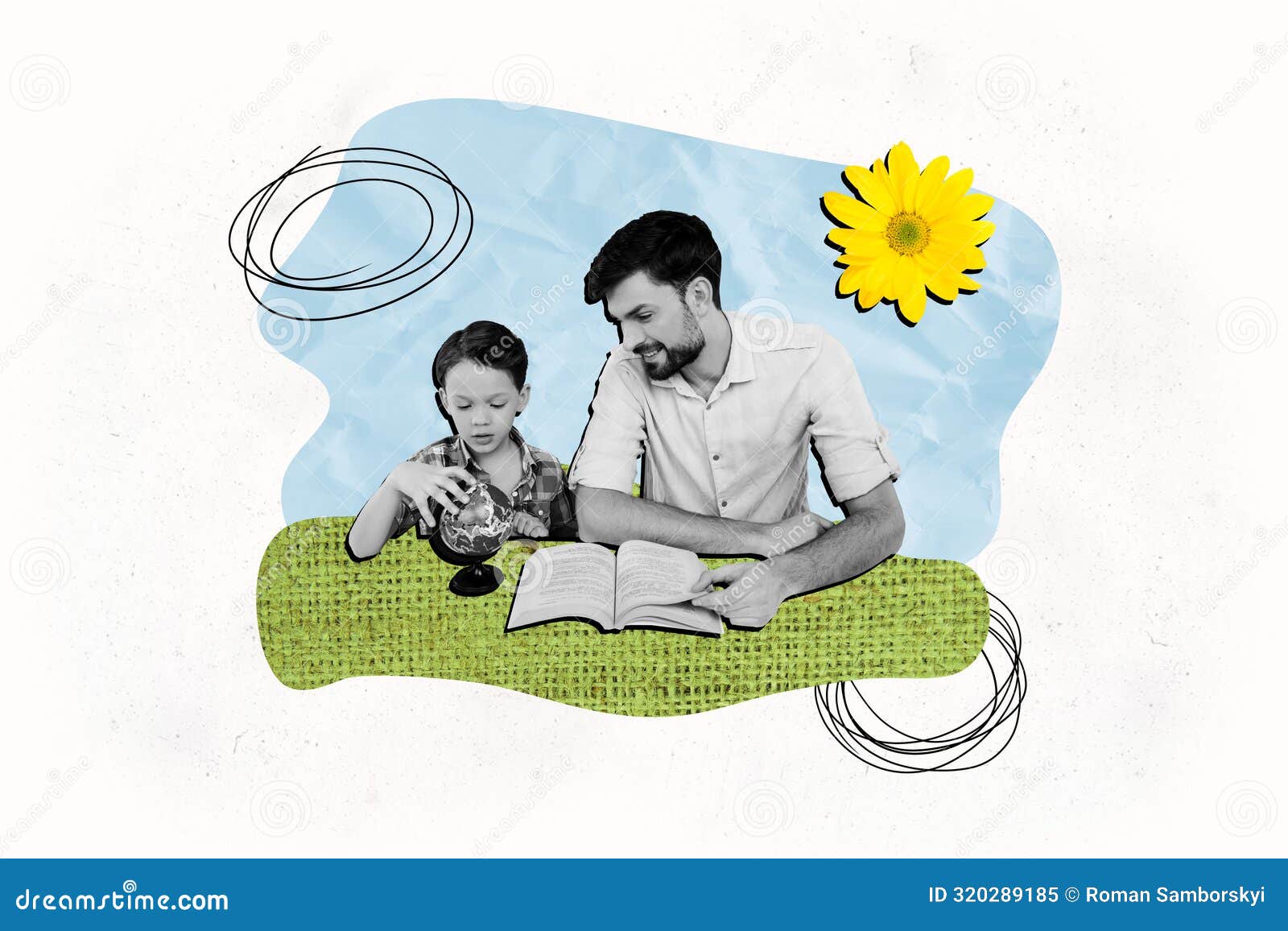 Composite Collage Image Picture of Father Help Son Homework Isolated on ...