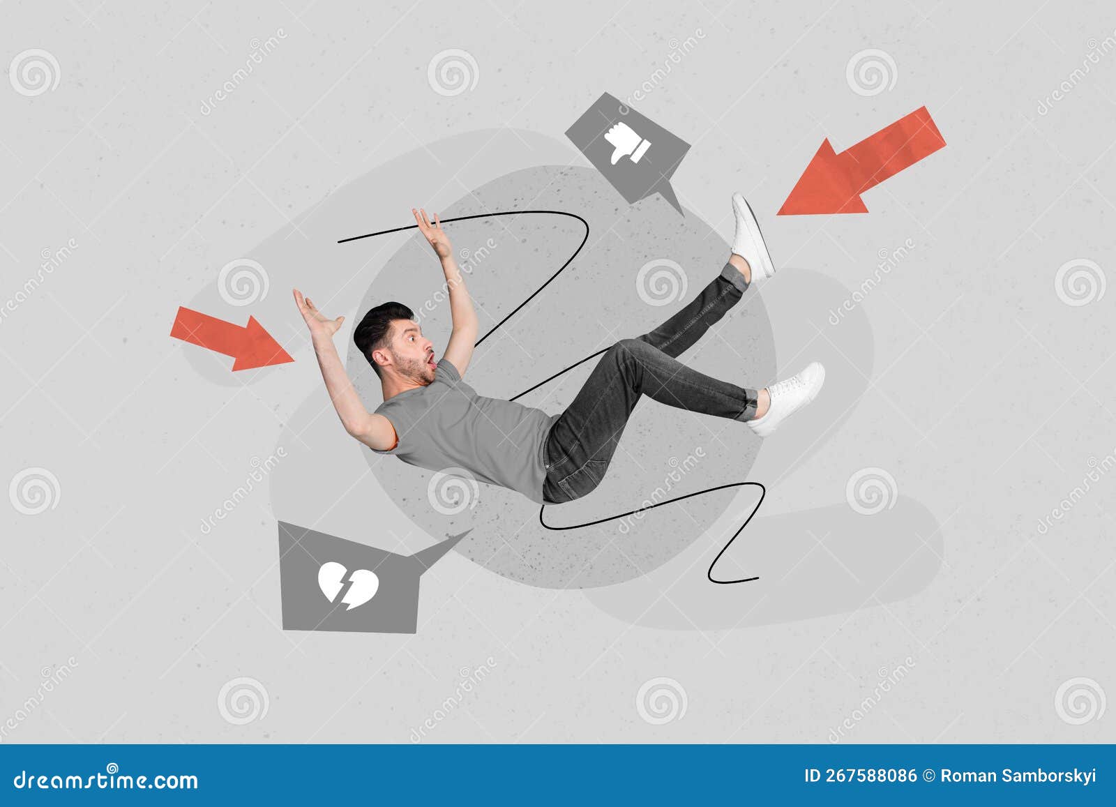 Composite Collage Image of Scared Man Falling Down Thumb Down Social ...