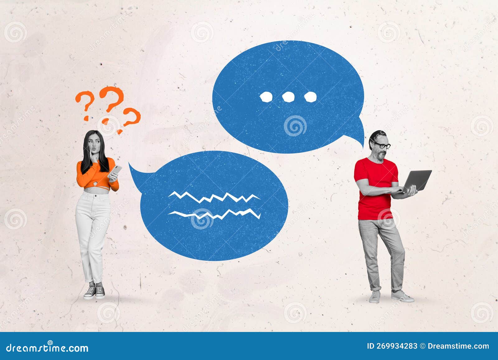 Composite Collage Image of Two Back White Effect People Use Smart Phone ...