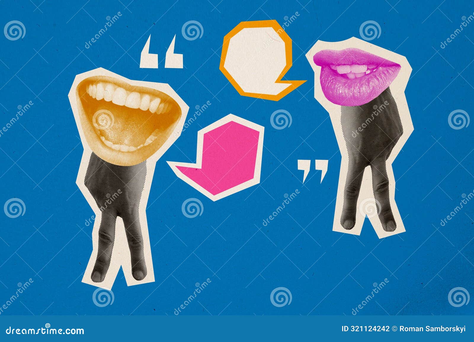 Composite Collage Image of Two Hands Walk Gesture Mouth Talk Laugh ...