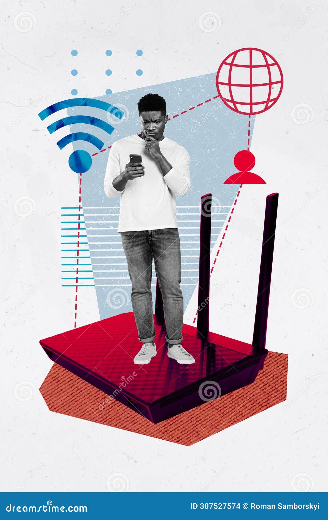Composite Collage Image of Wifi Router Connection Problem Confused ...